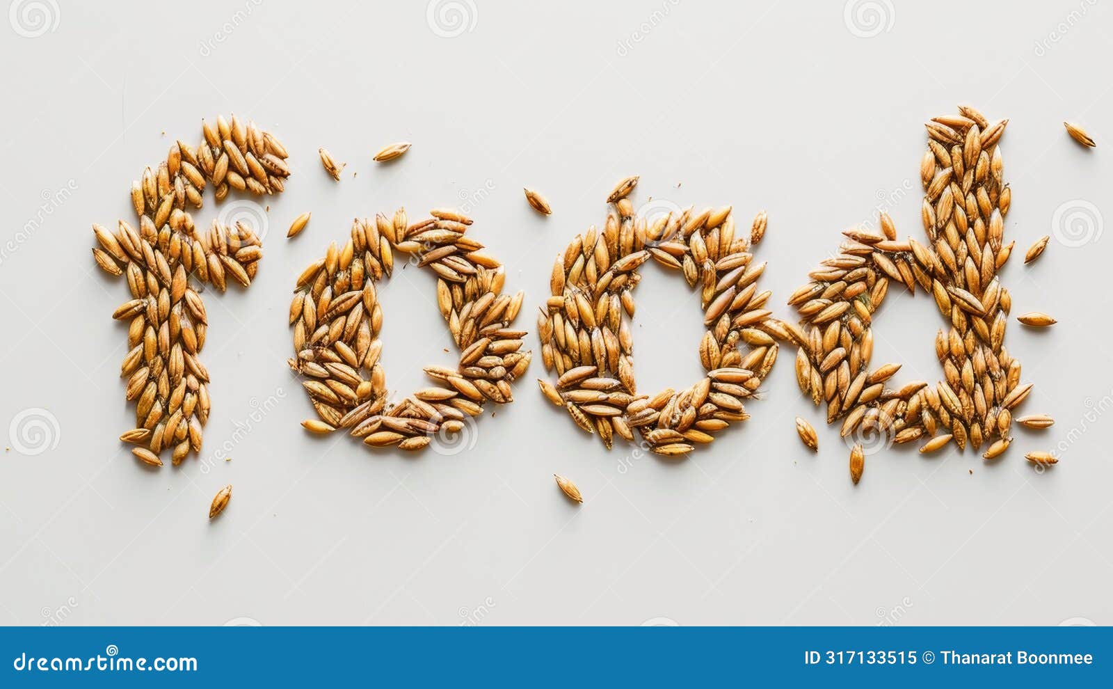The Word "food" is Composed of Wheat Grains on a Panoramic White ...