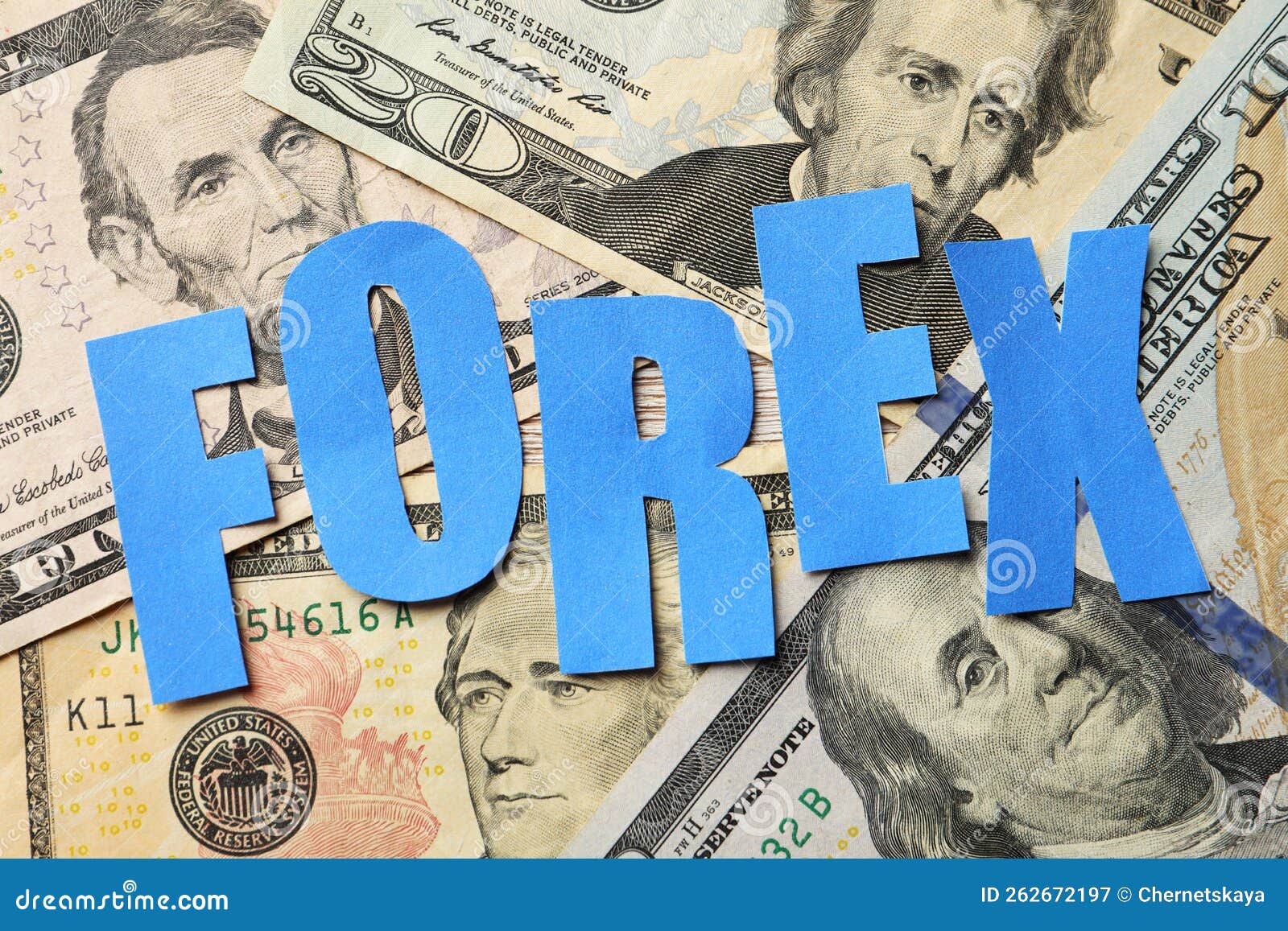 Word Forex Made of Blue Letters on Dollar Banknotes, Flat Lay Stock ...