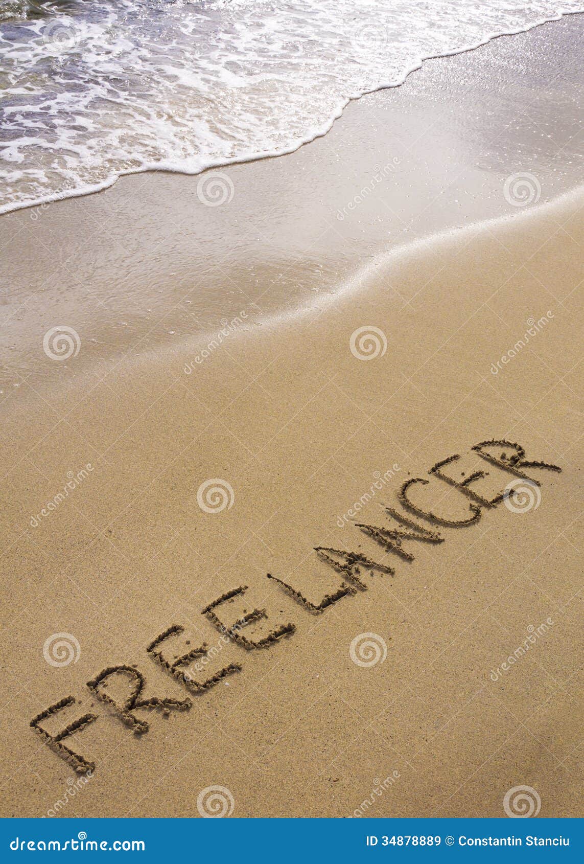 Word FREELANCER Written in Sand, on a Beautiful Beach Stock Image ...