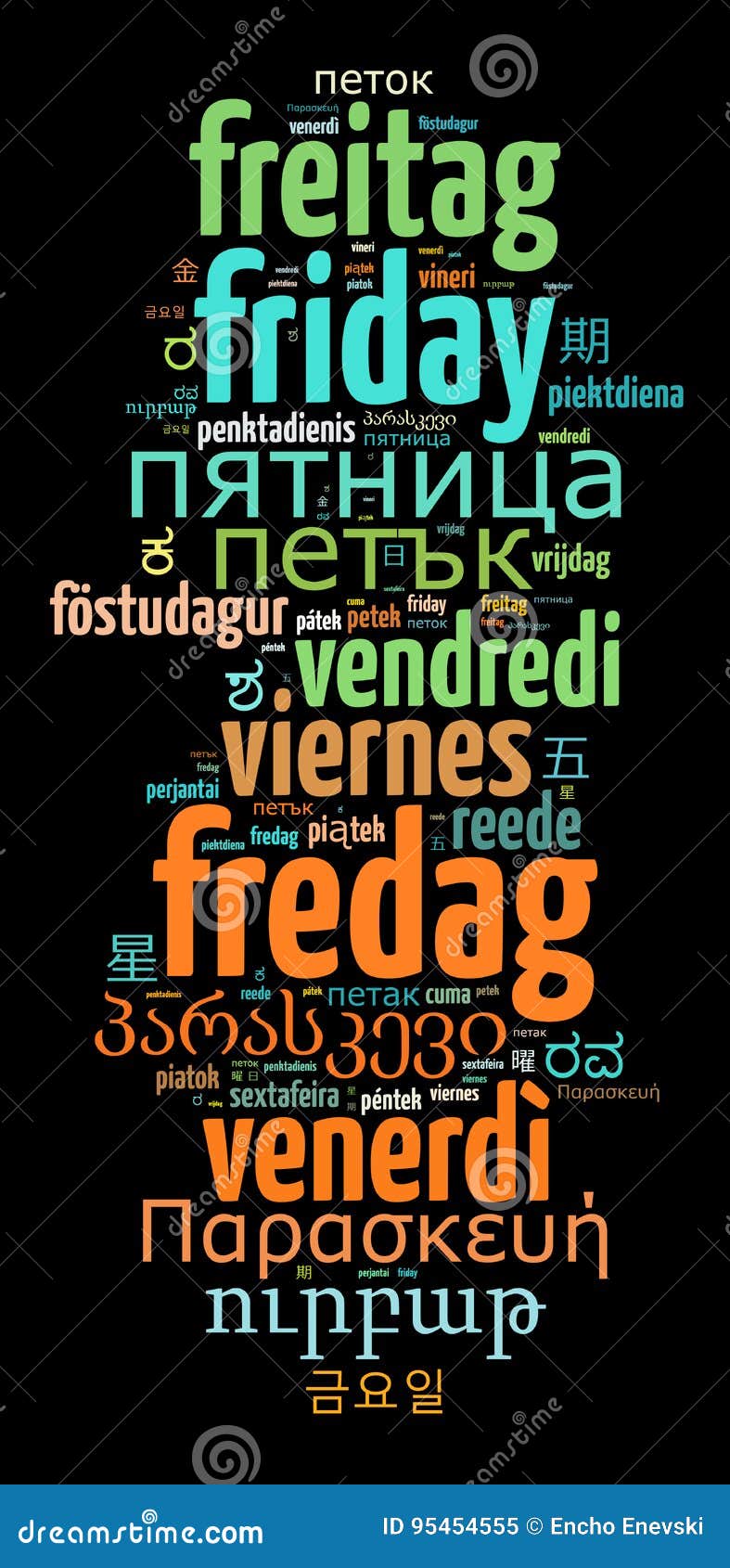 Word Friday in Different Languages Stock Illustration - Illustration of ...
