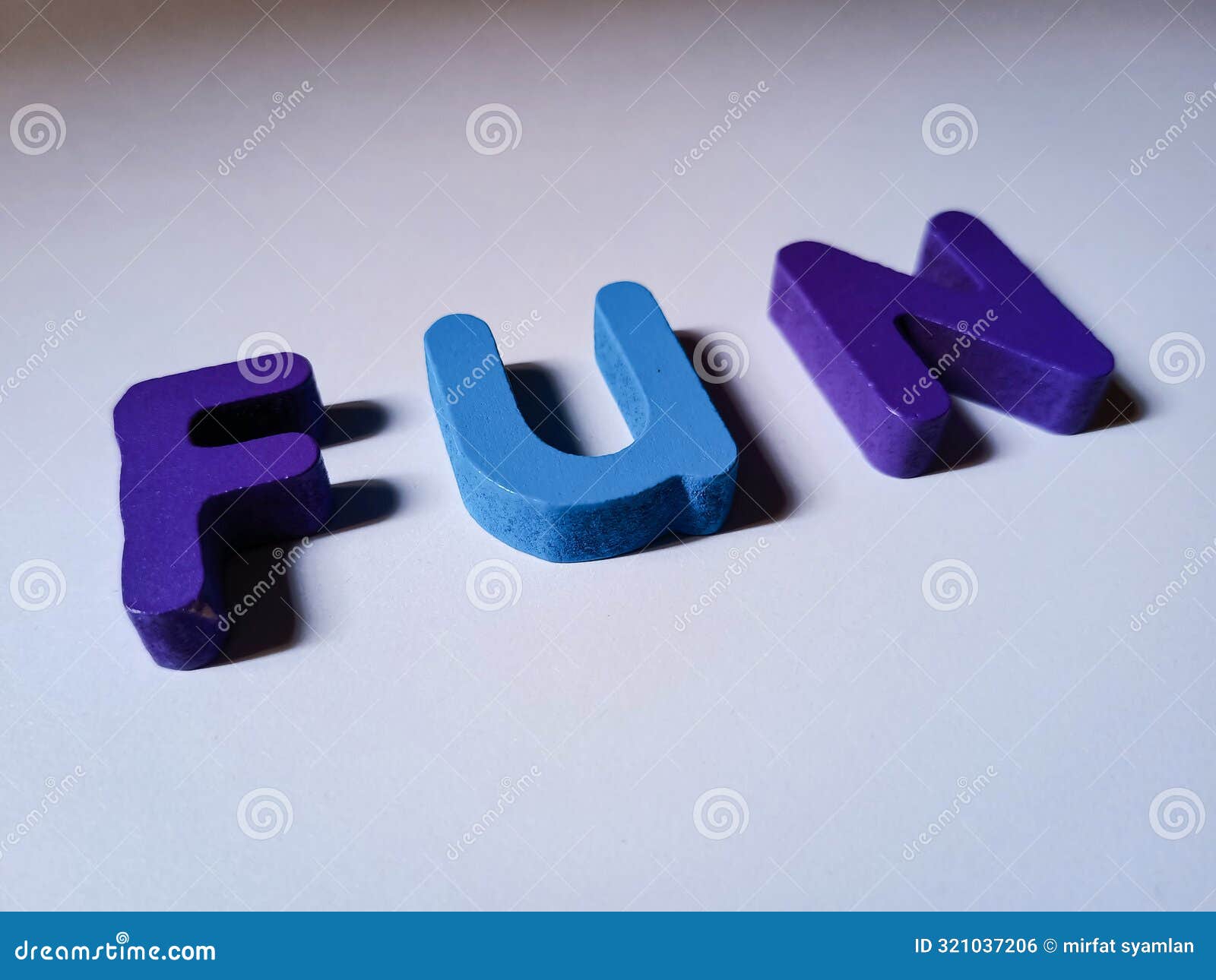 Word of Fun Letters 3D White Background Angle Camera Stock Photo ...