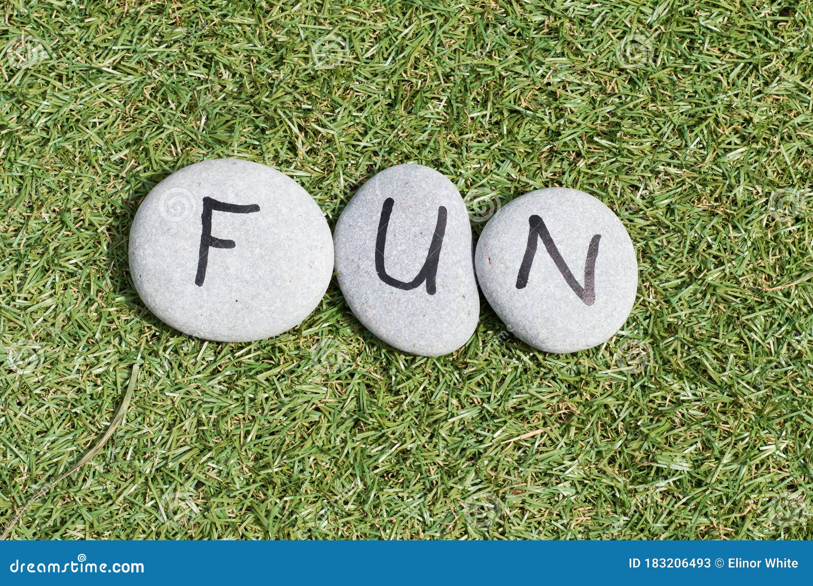Word Fun Written in Pebbles on Artificial Grass Stock Image - Image of ...
