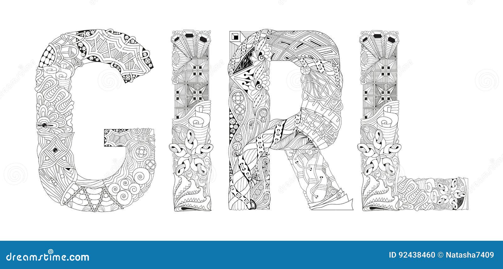 Word Girl For Coloring Vector Decorative Zentangle Object Stock Vector
