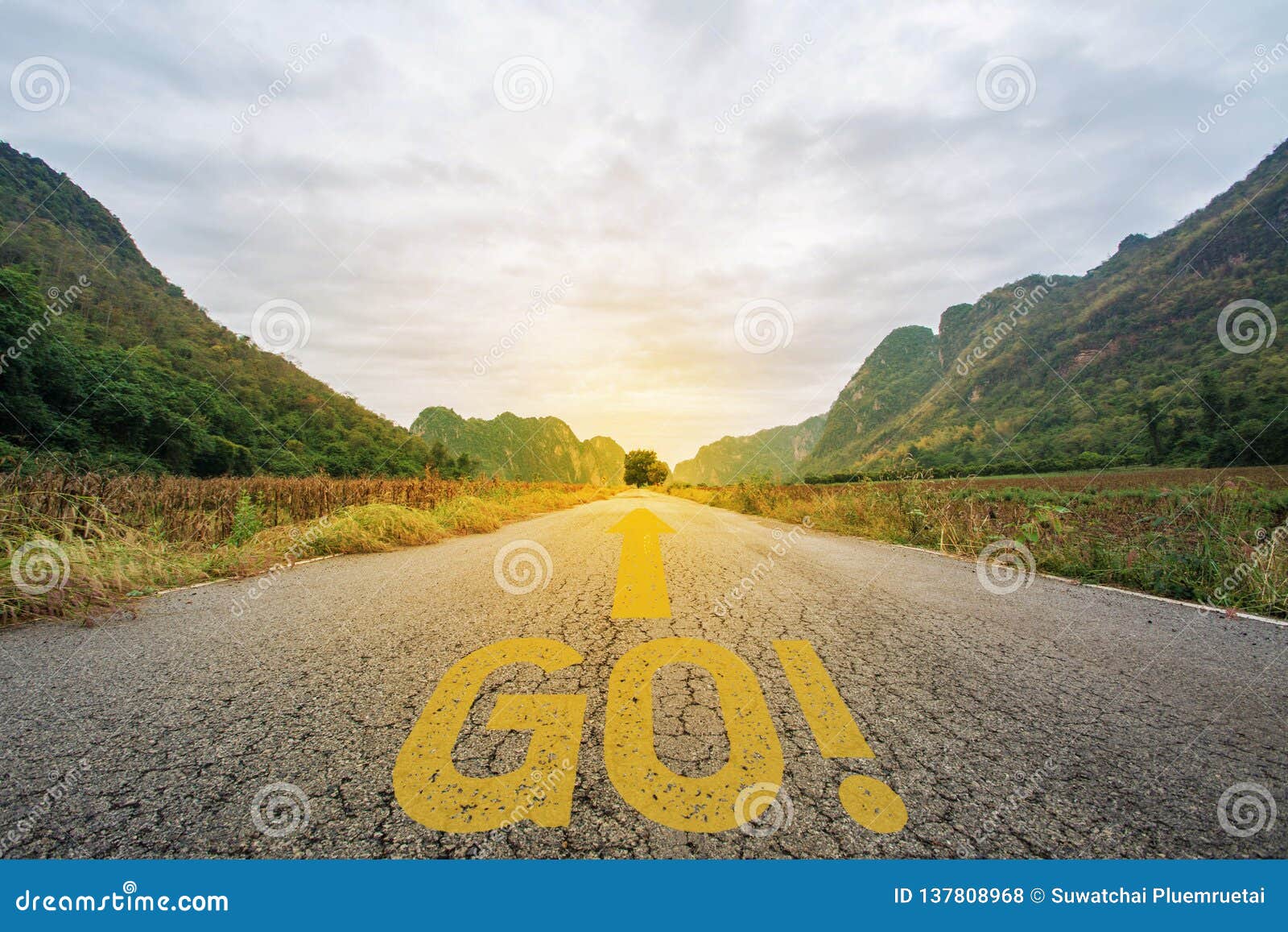 The Word GO Written on the Empty Road in the Mountain Stock Photo ...