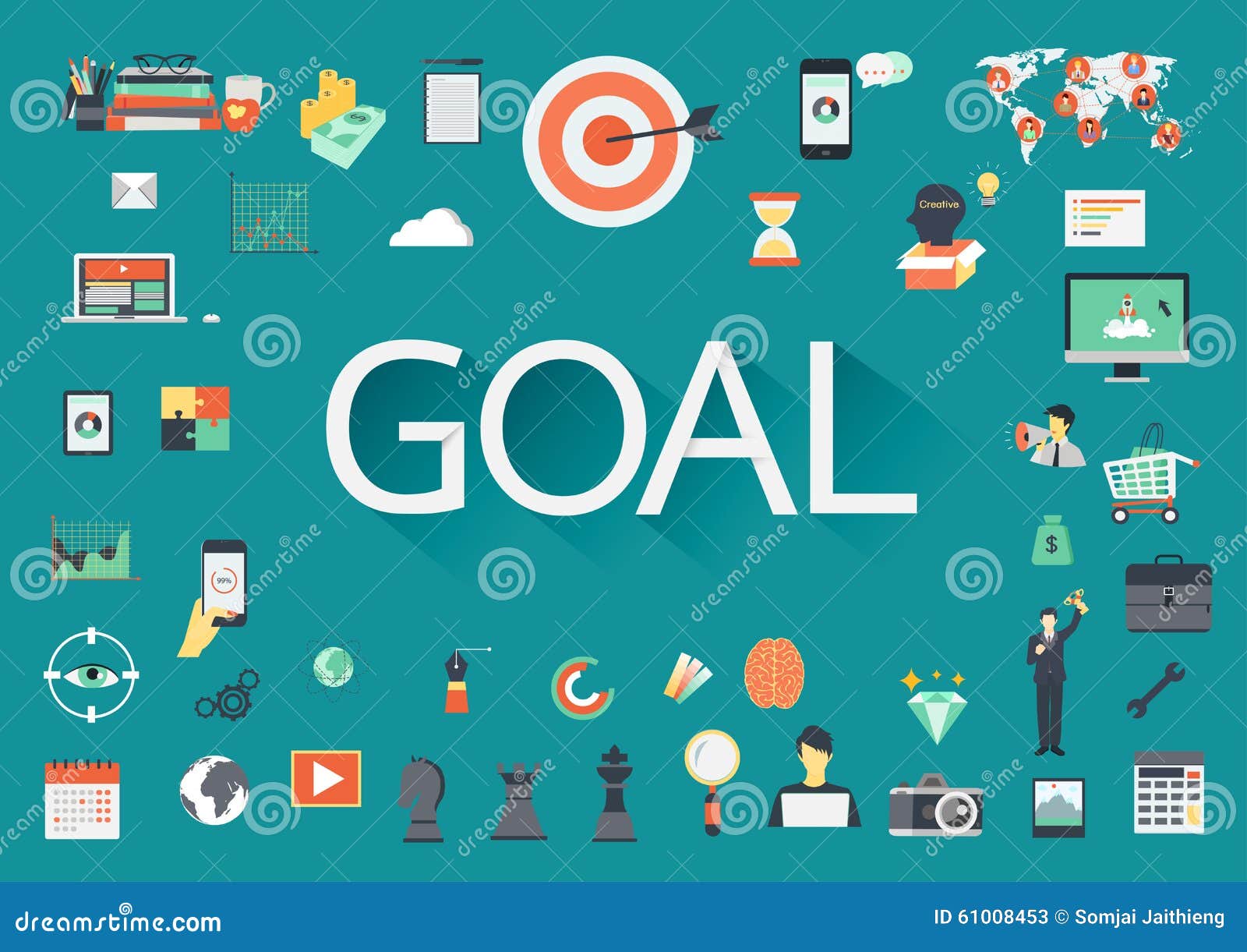 Word GOAL Surrounding by Concerning Flat Icons. Stock Vector ...