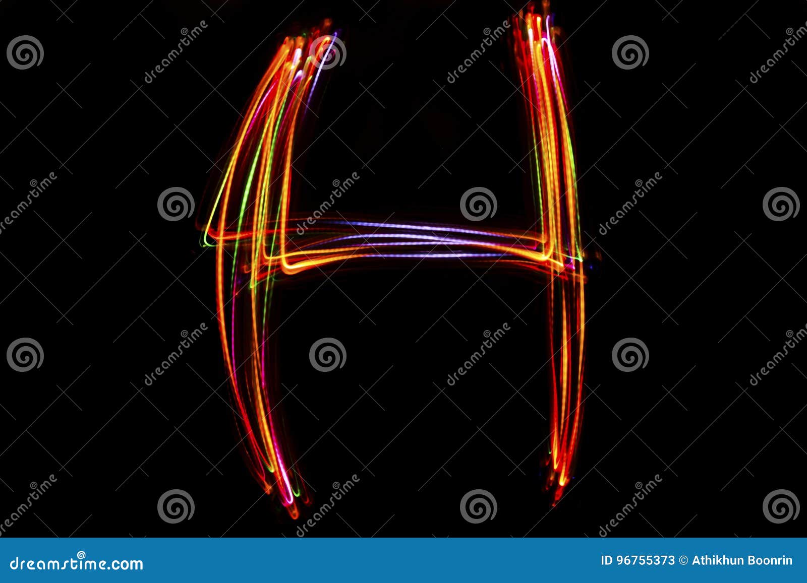 Word `H` Writing from Light on the Black Background. Stock Image ...