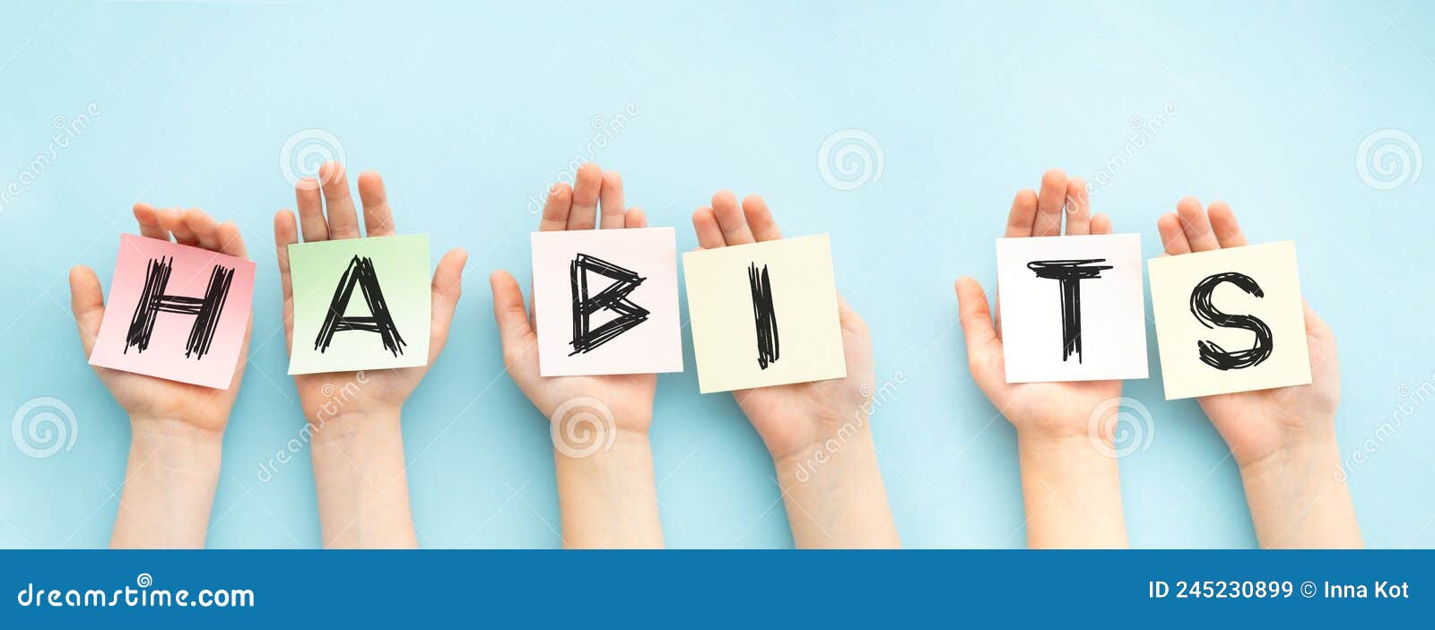 The Word HABITS is Written on Multicolored Papers on a Light Blue ...