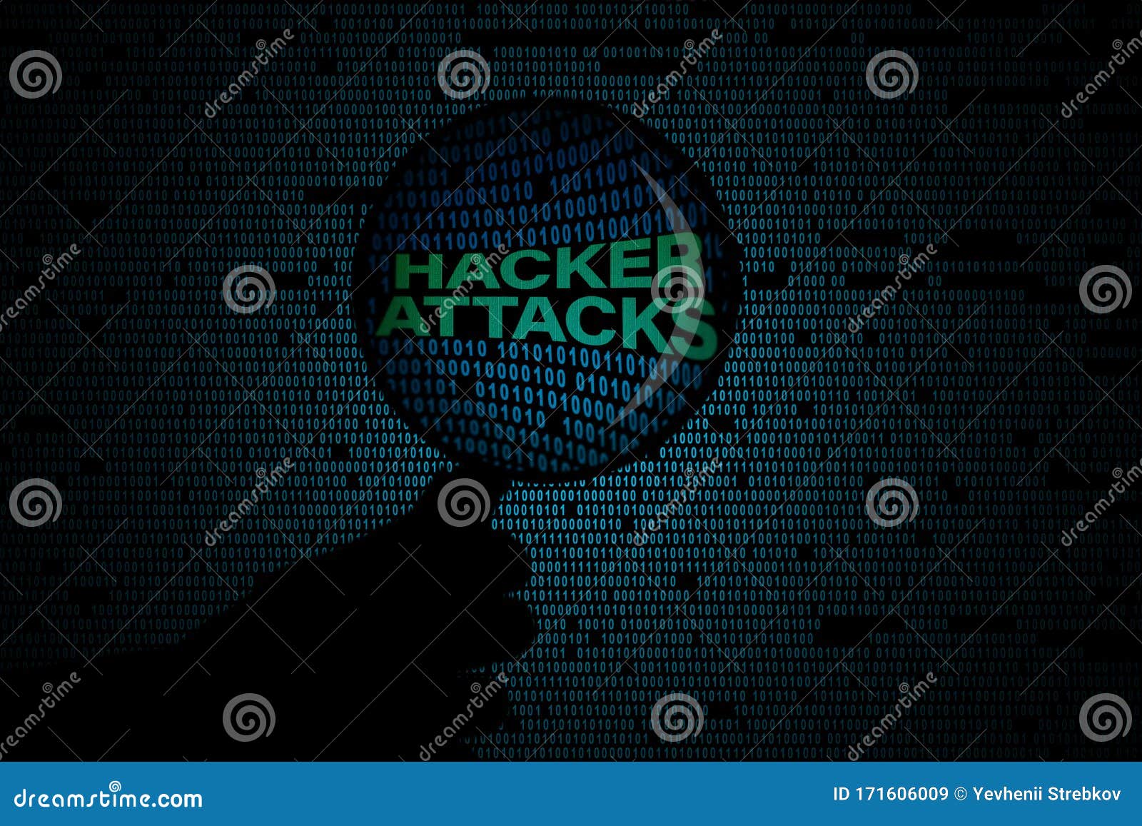 The Word HACKER ATTACK on the Screen. View through a Magnifier Stock ...