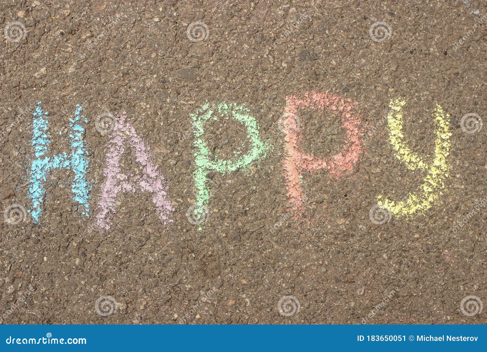 Word Happy Written in Colored Crayons on the Road Stock Image - Image ...