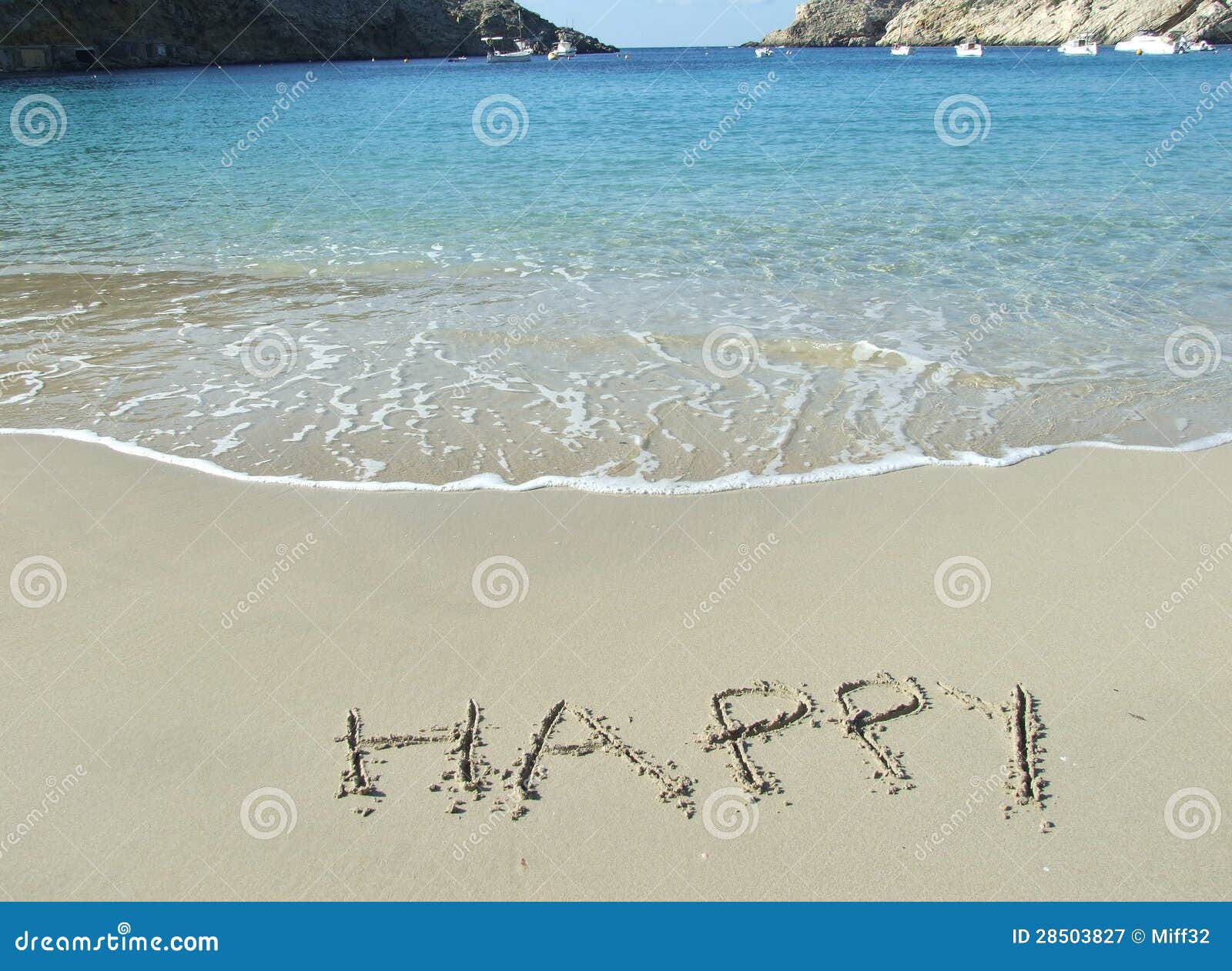 The Word Happy Written in the Sand Stock Image - Image of europe ...
