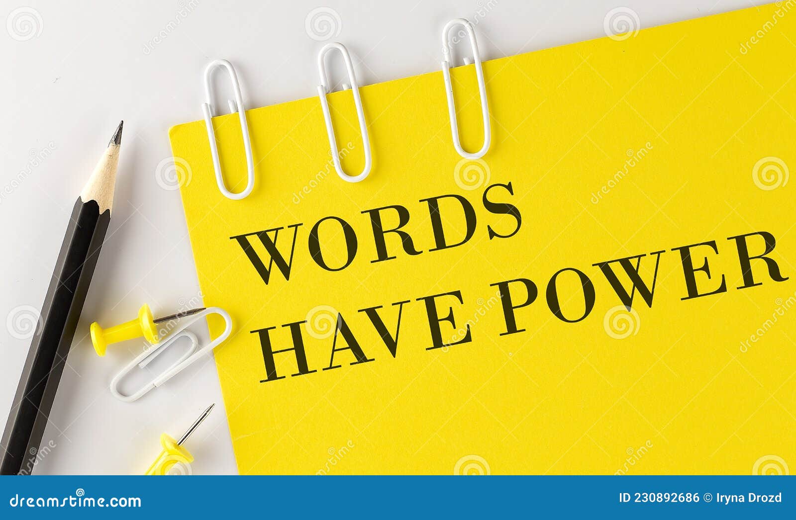 WORD HAVE POWER Word on the Yellow Paper with Office Tools on the White ...
