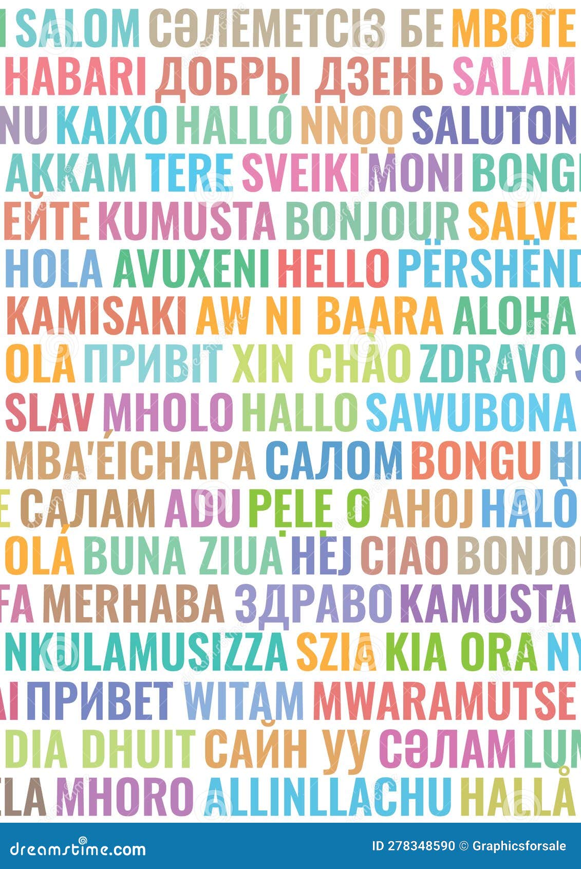 Word Hello Translated in Various Languages Written in Colorful Text ...