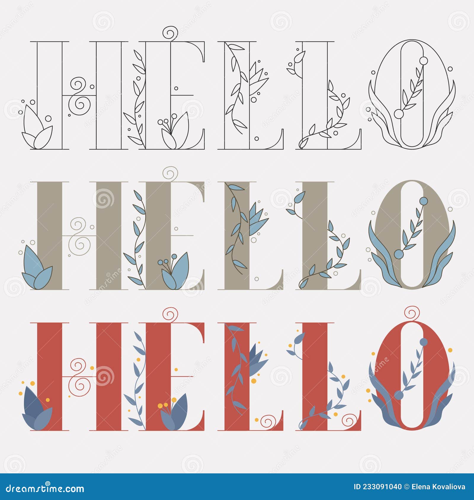The Word Hello, Vector Hand-drawn Text Decorated with Flowers and ...