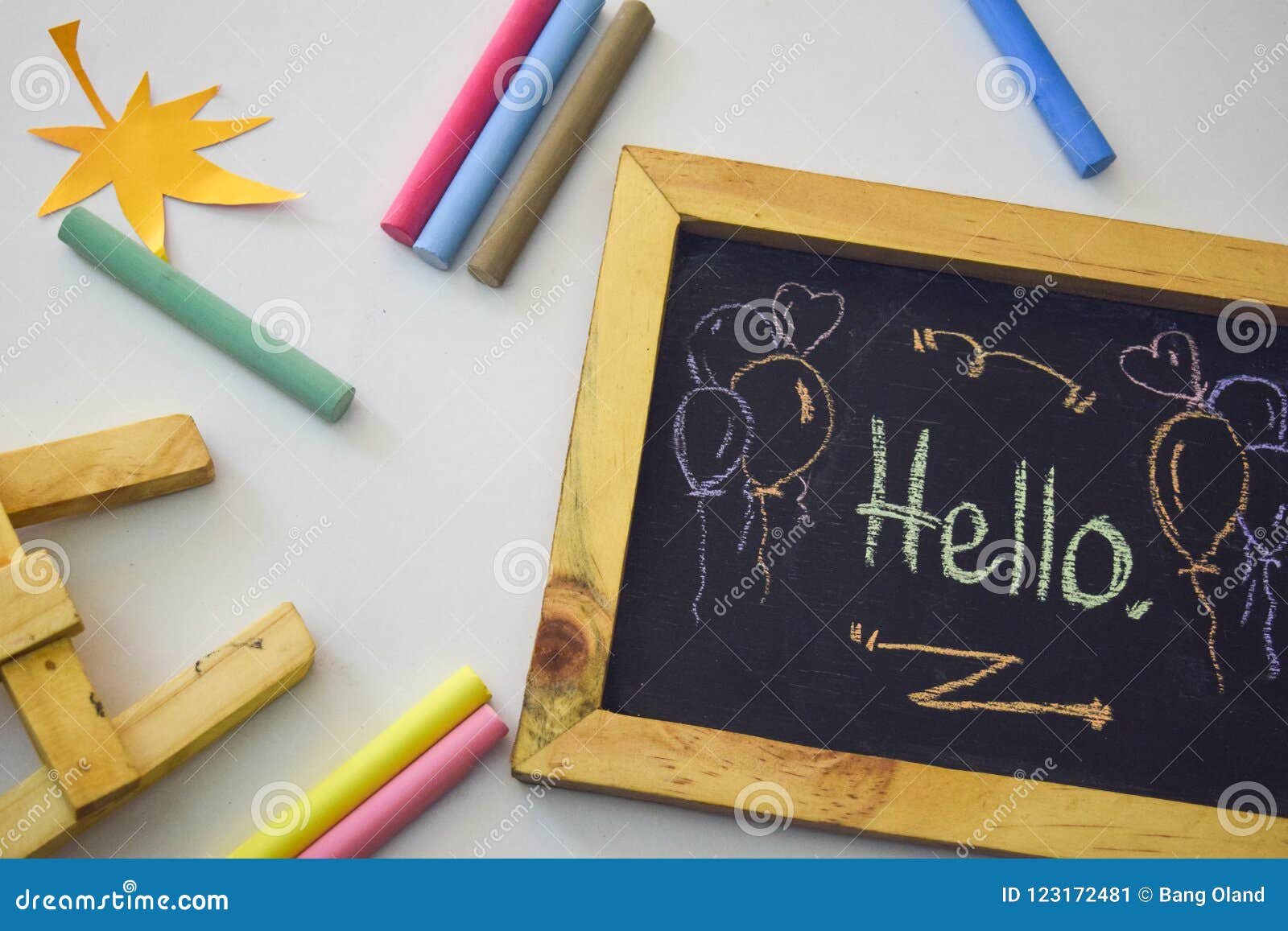 Word `Hello` Written on Blackboard with Colorful Chalk. Stock Image ...