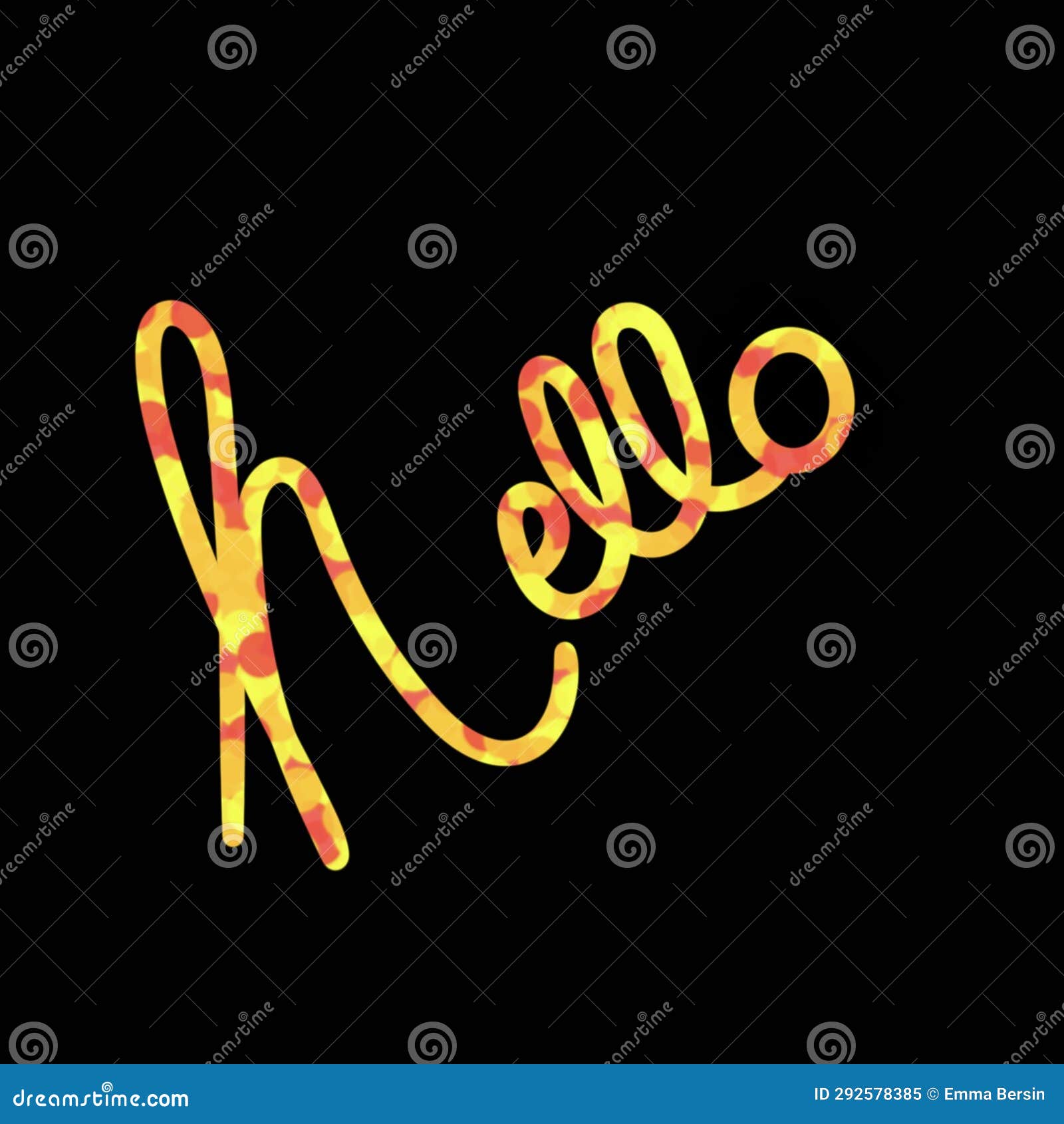 "hello" in Orange and Yellow on Black Background Stock Illustration ...