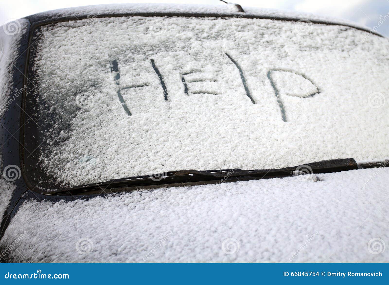 Word Help on the Car Windscreen in Snow Stock Photo - Image of letter ...