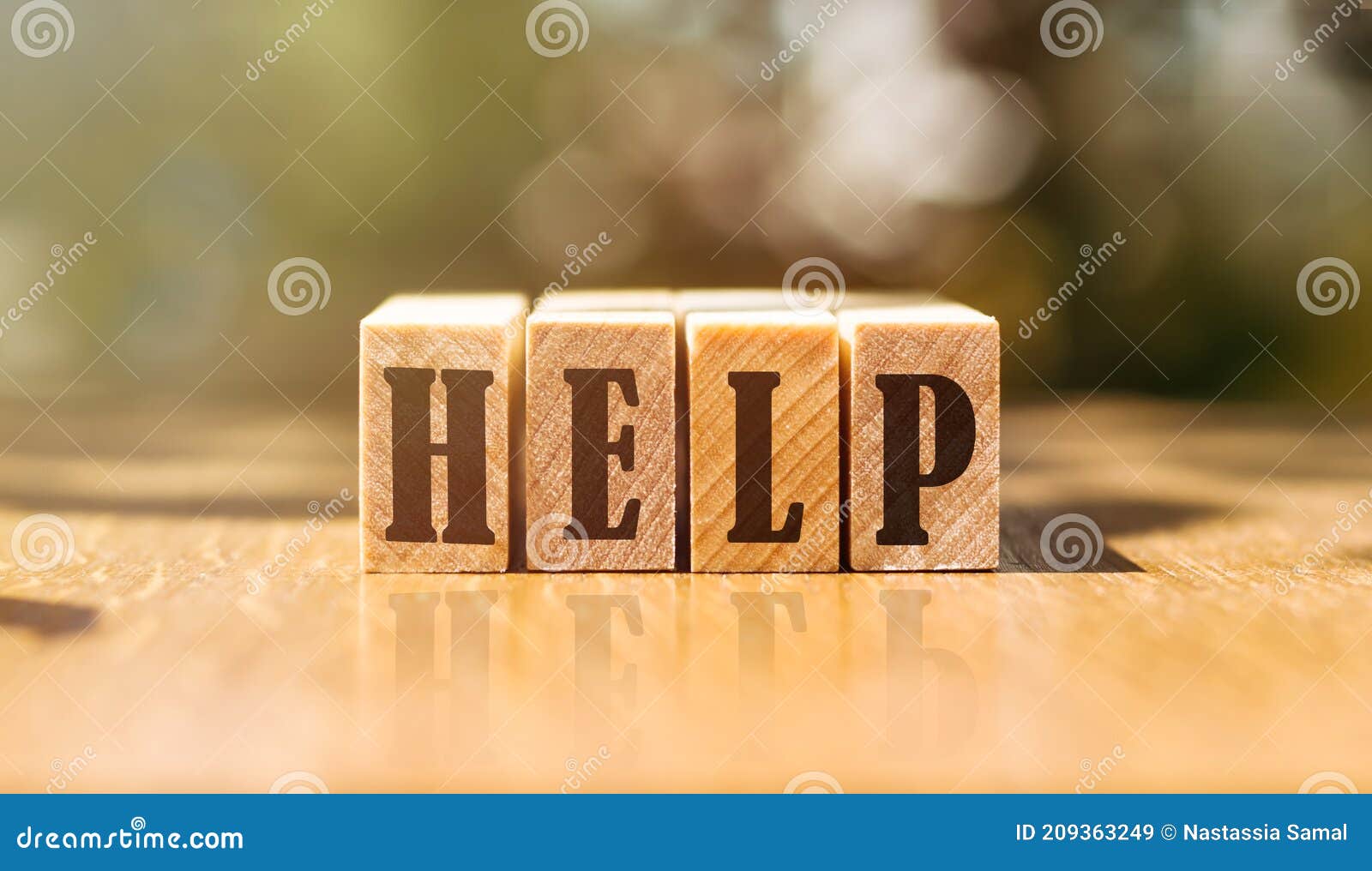 Word HELP Made with Building Wooden Blocks on Table in Sunlight Stock ...