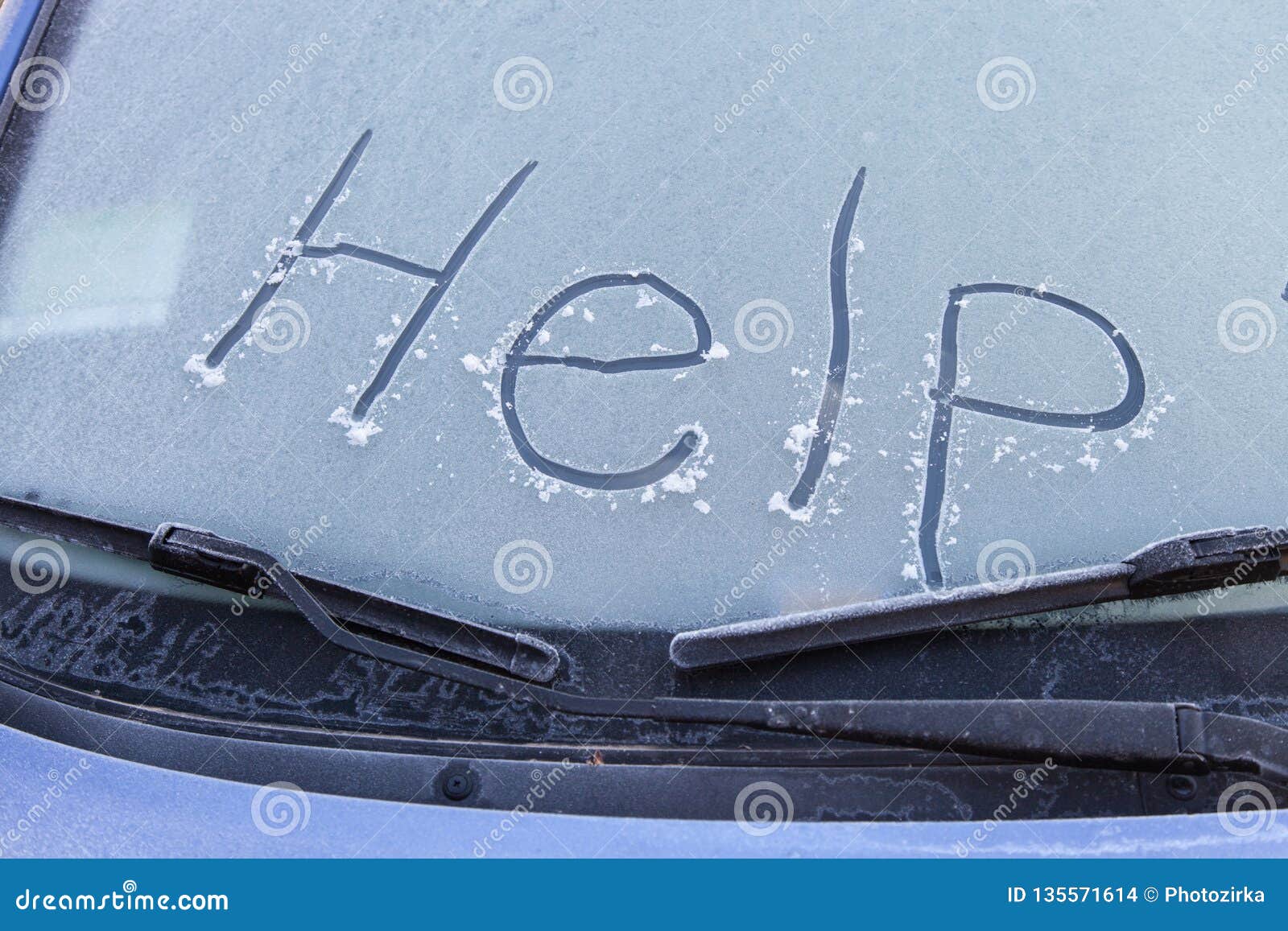 Word Help on Windshield of Car Stock Photo - Image of blizzard, danger ...