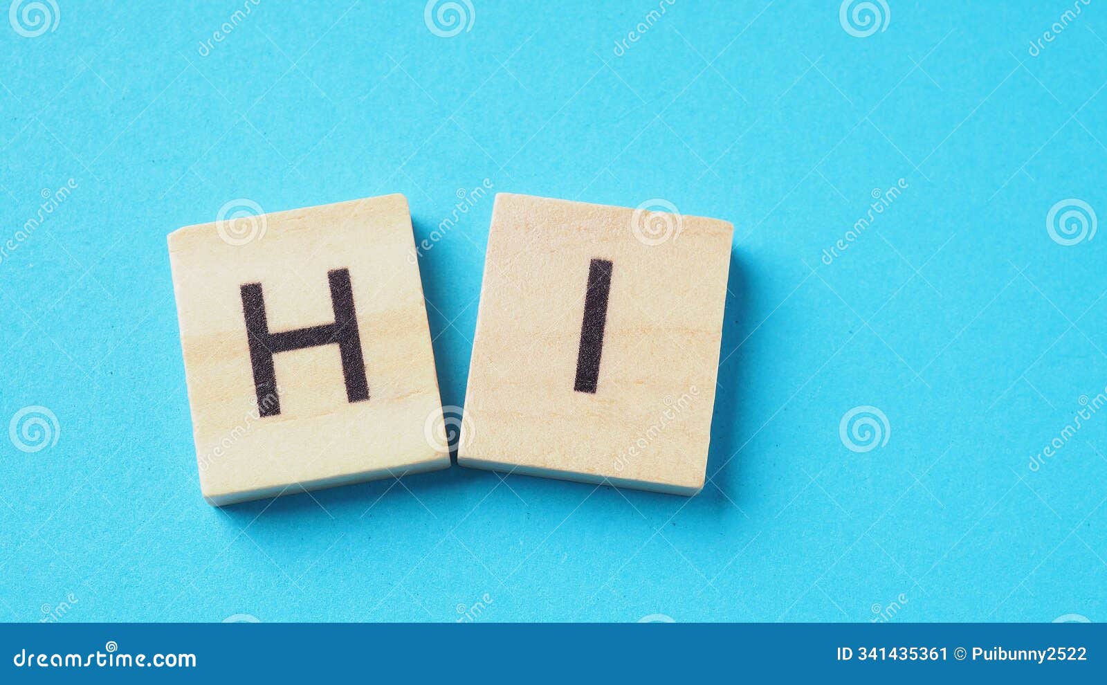 The Word HI from Wooden Cube Letters on a Blue Background Stock Image ...