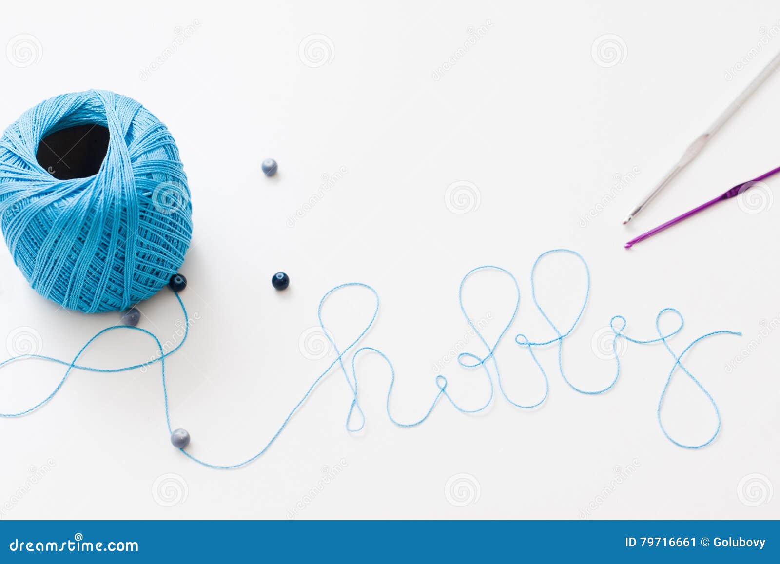 Word Hobby Made of Blue Thread, Beads and Crochets Stock Image - Image ...