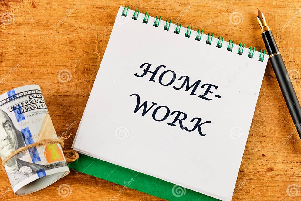 Word HOMEWORK on a Blank Sheet of Notebook Against a Papyrus Background ...