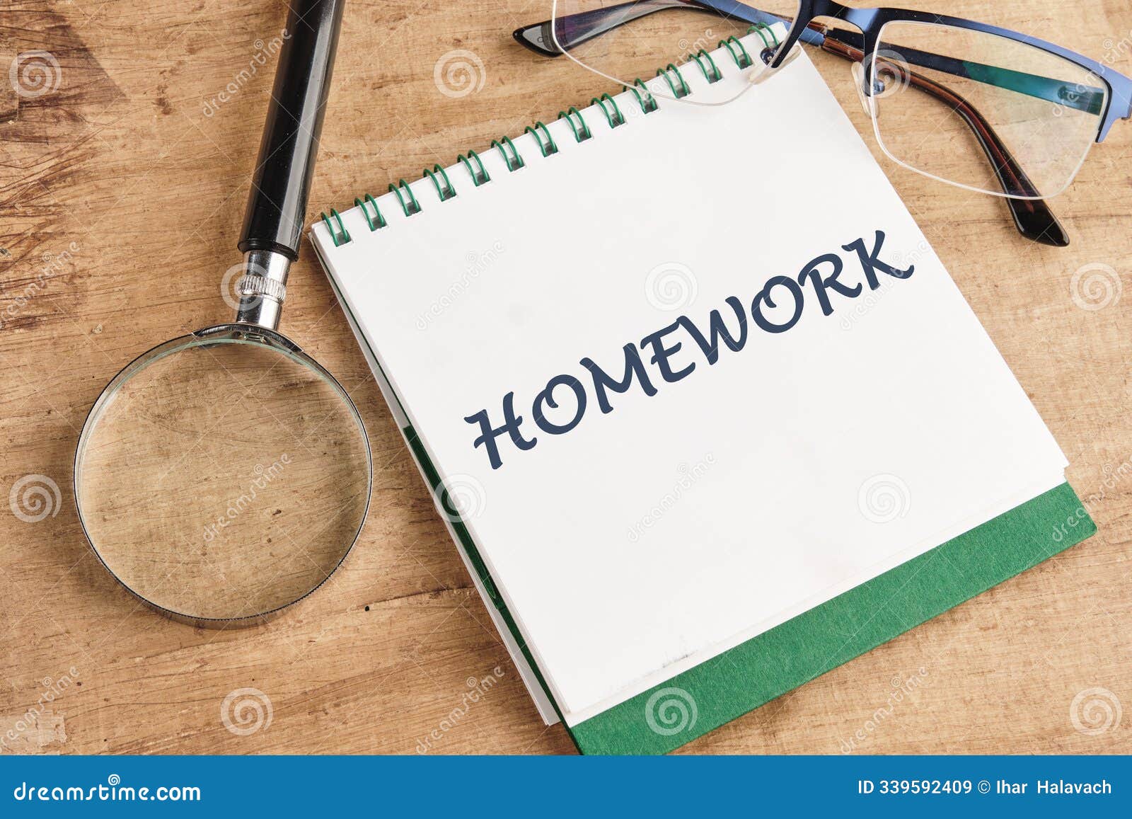 Word HOMEWORK in a Notebook on a Papyrus Background, Top View Stock ...