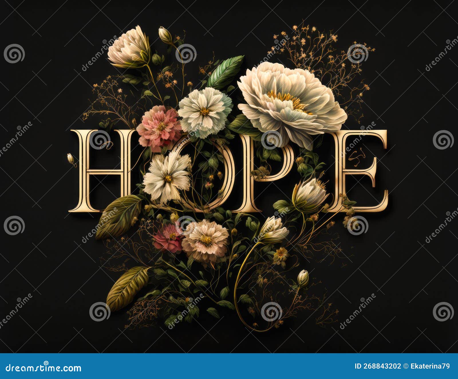 Word Hope with Flowers on a Black Background. Created with Generative ...