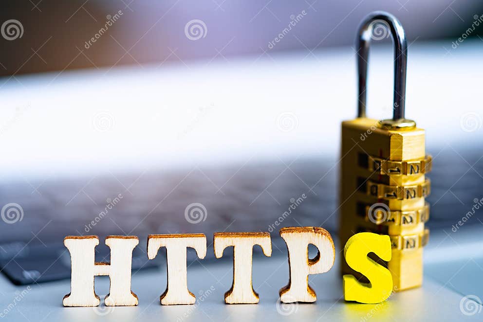 Word HTTPS on computer. stock photo. Image of blockchain - 161226972