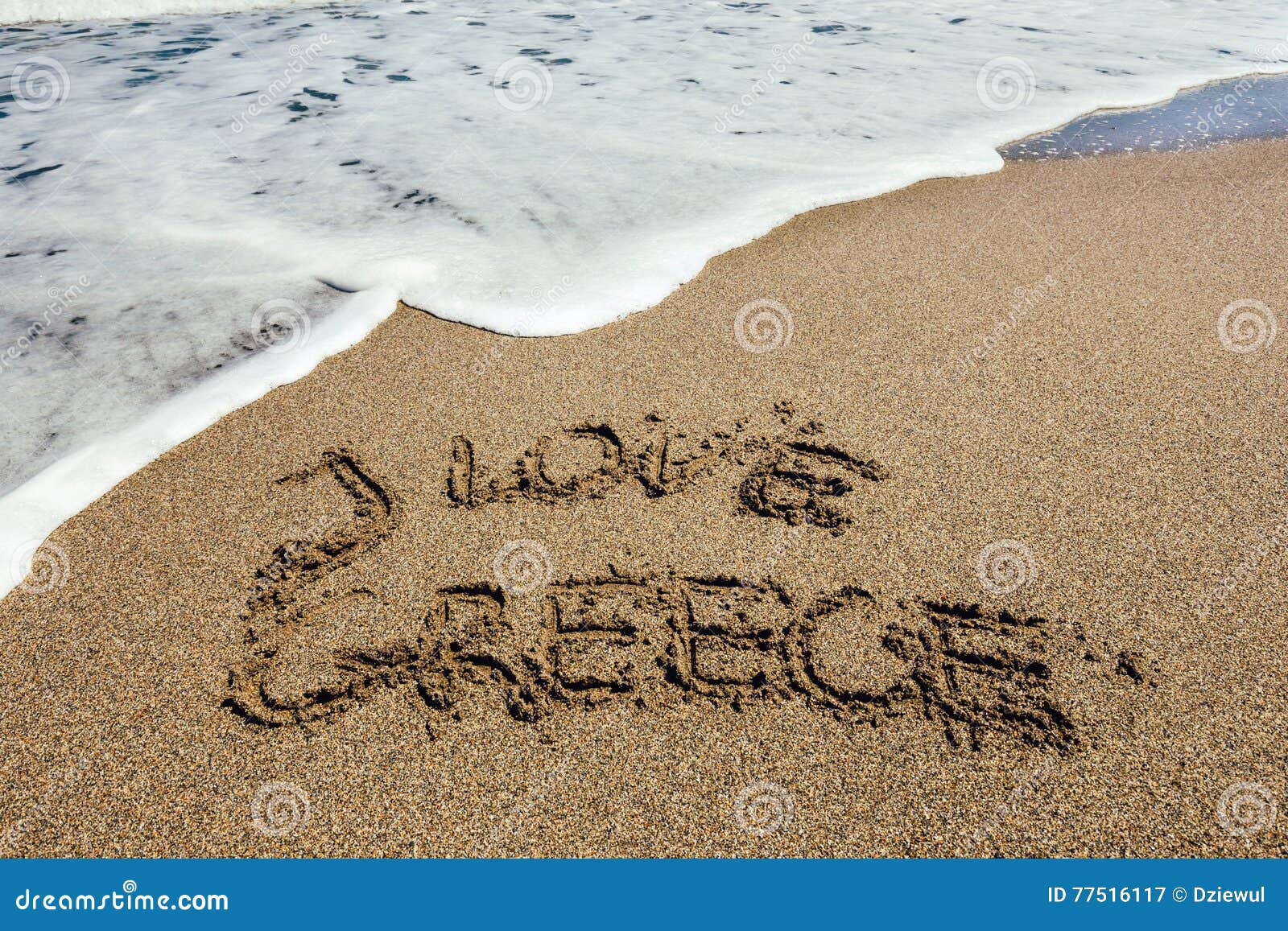 The Word I Love Greece Written in the Sand Stock Image - Image of ...