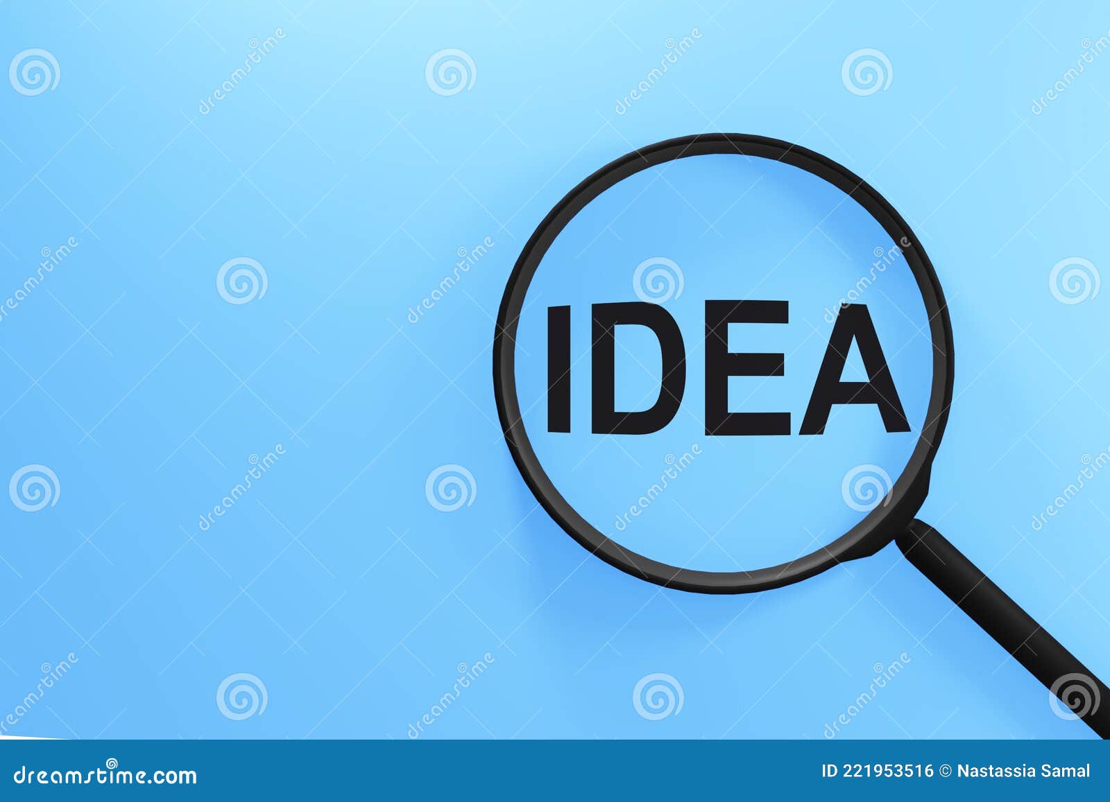 The Word Idea on Blue Screen through Magnifying Glass Stock Photo ...