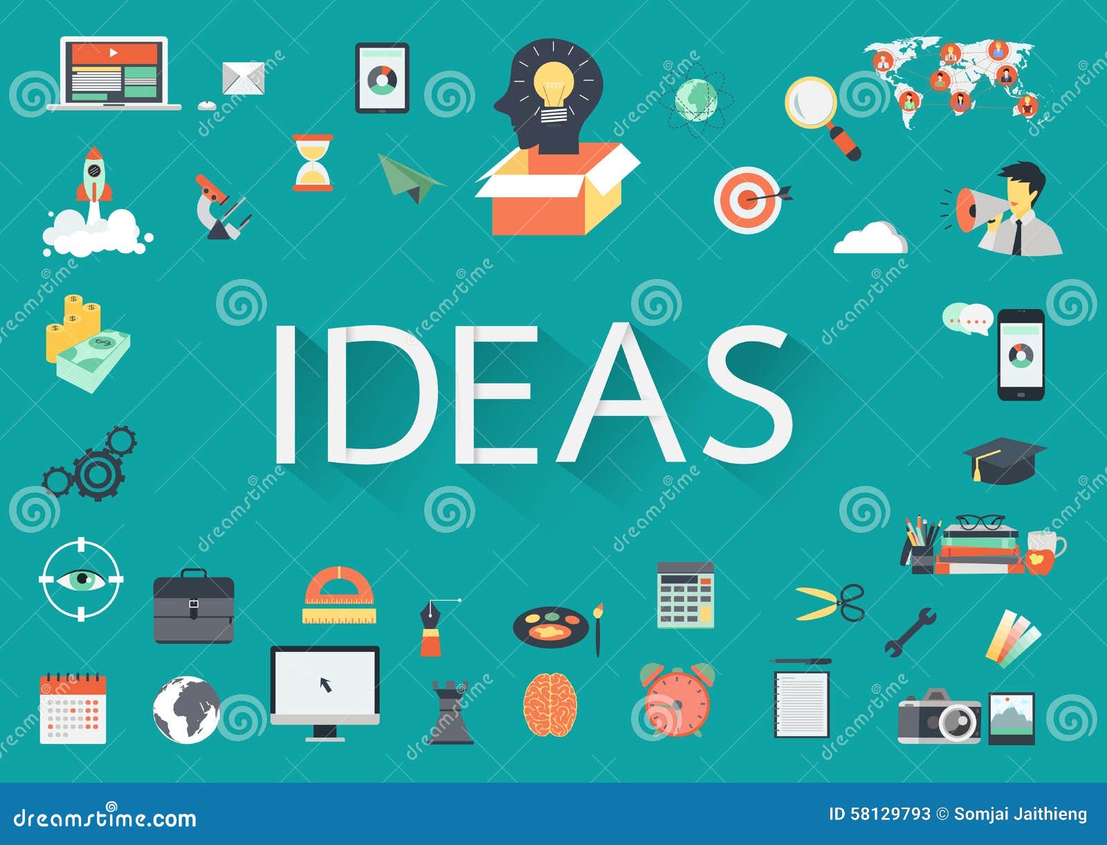 The Word Ideas Made From Newspaper Letters Attached To A Whiteboard Or ...