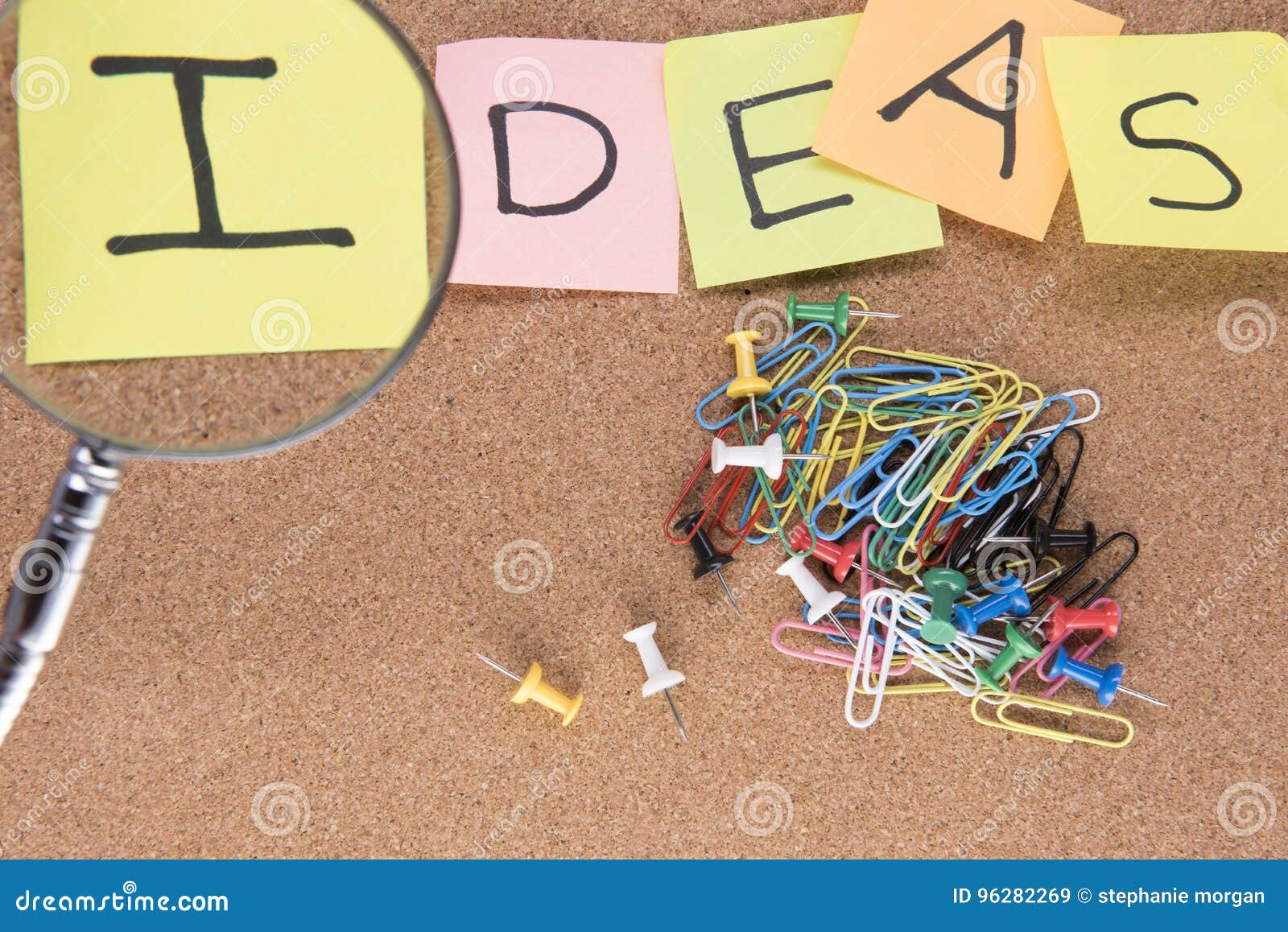 The Word Ideas with Paperclips and Board Pins Stock Image - Image of ...