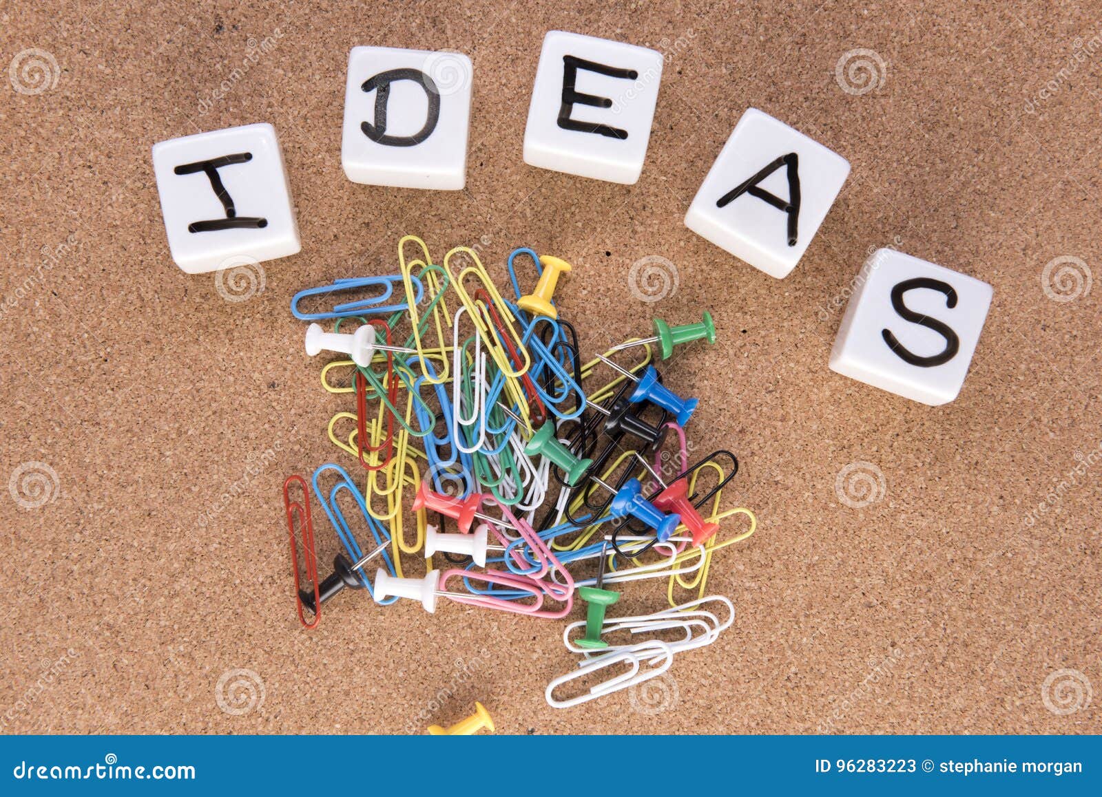 The Word Ideas with Paperclips and Board Pins Stock Image - Image of ...