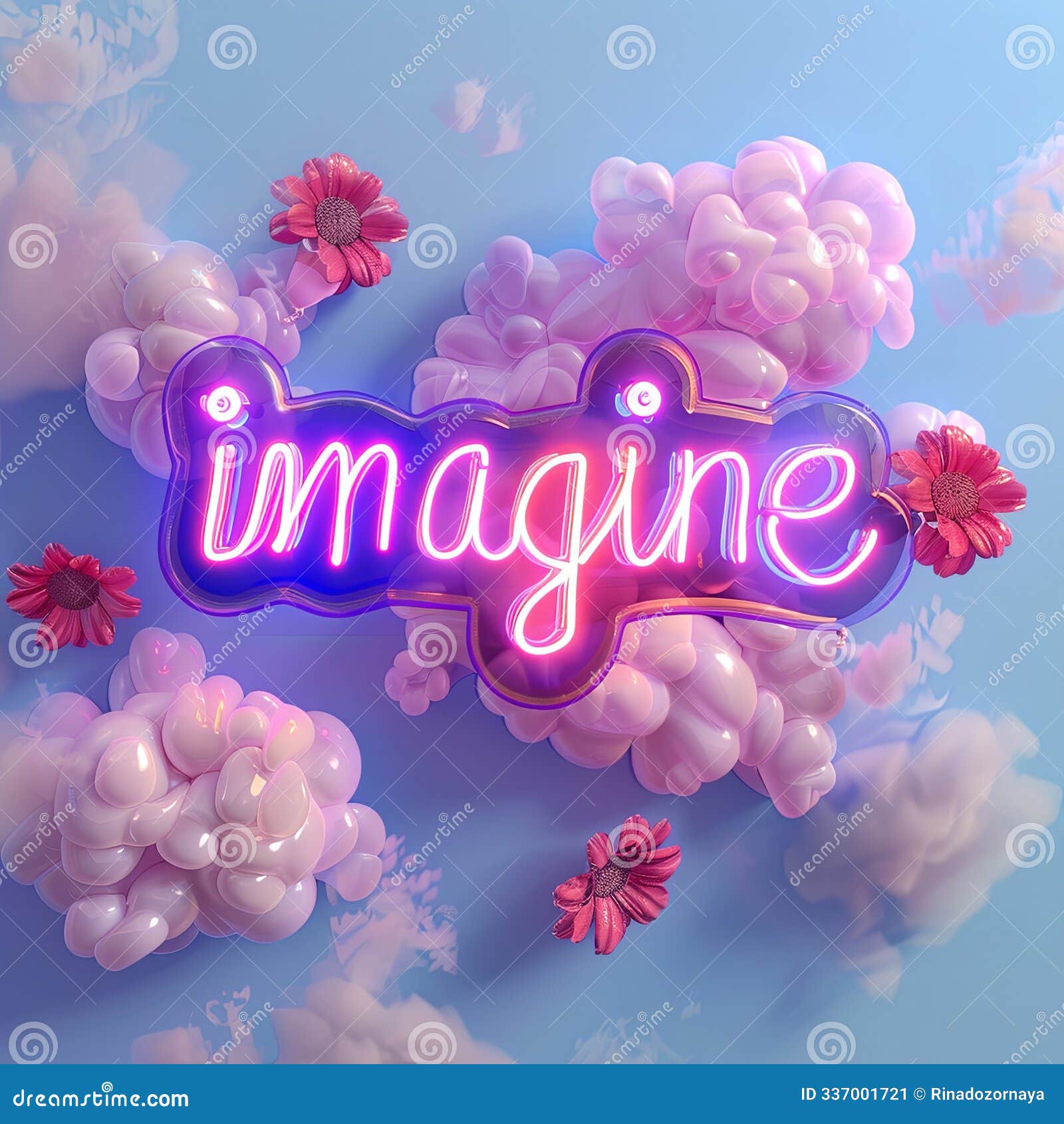 Word Imagine Made of Inflatable Neon Letters on Pastel Background Stock ...