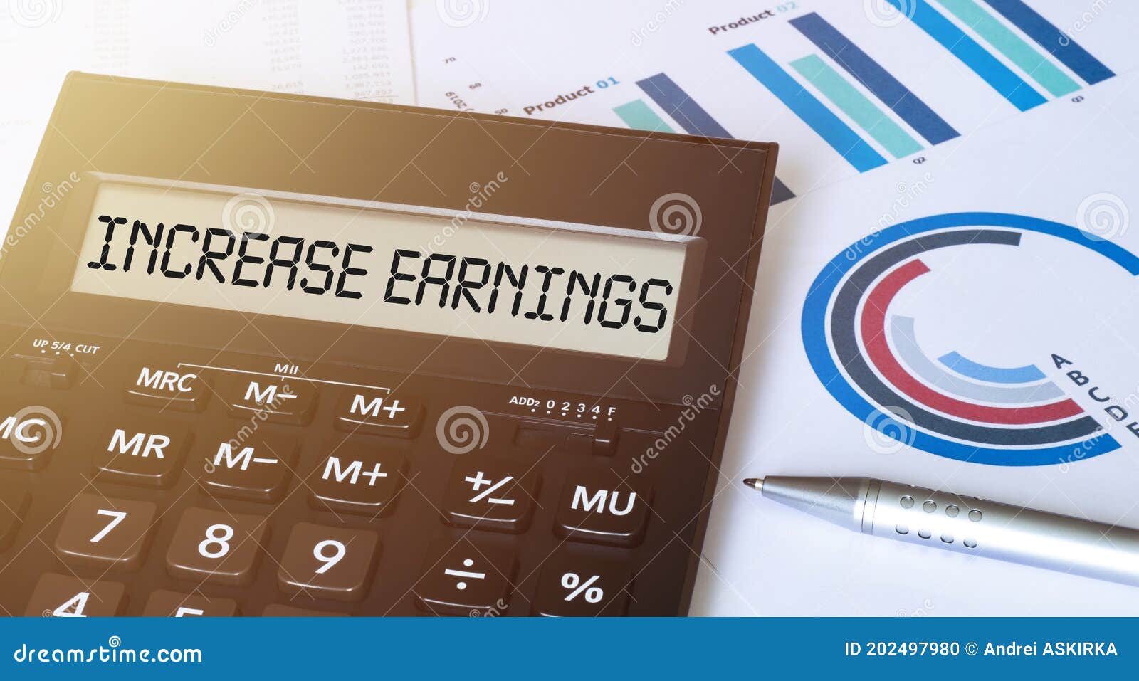 Word Increase Earnings on Calculator. Business and Finance Concept ...