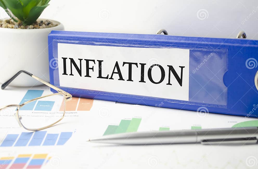 Word Inflation on Blue File Folder and Charts Stock Photo - Image of ...