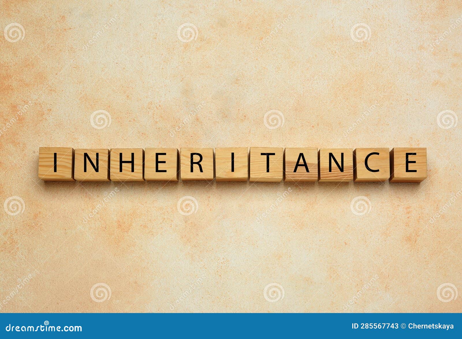 Word Inheritance Made with Wooden Cubes on Beige Background, Flat Lay ...
