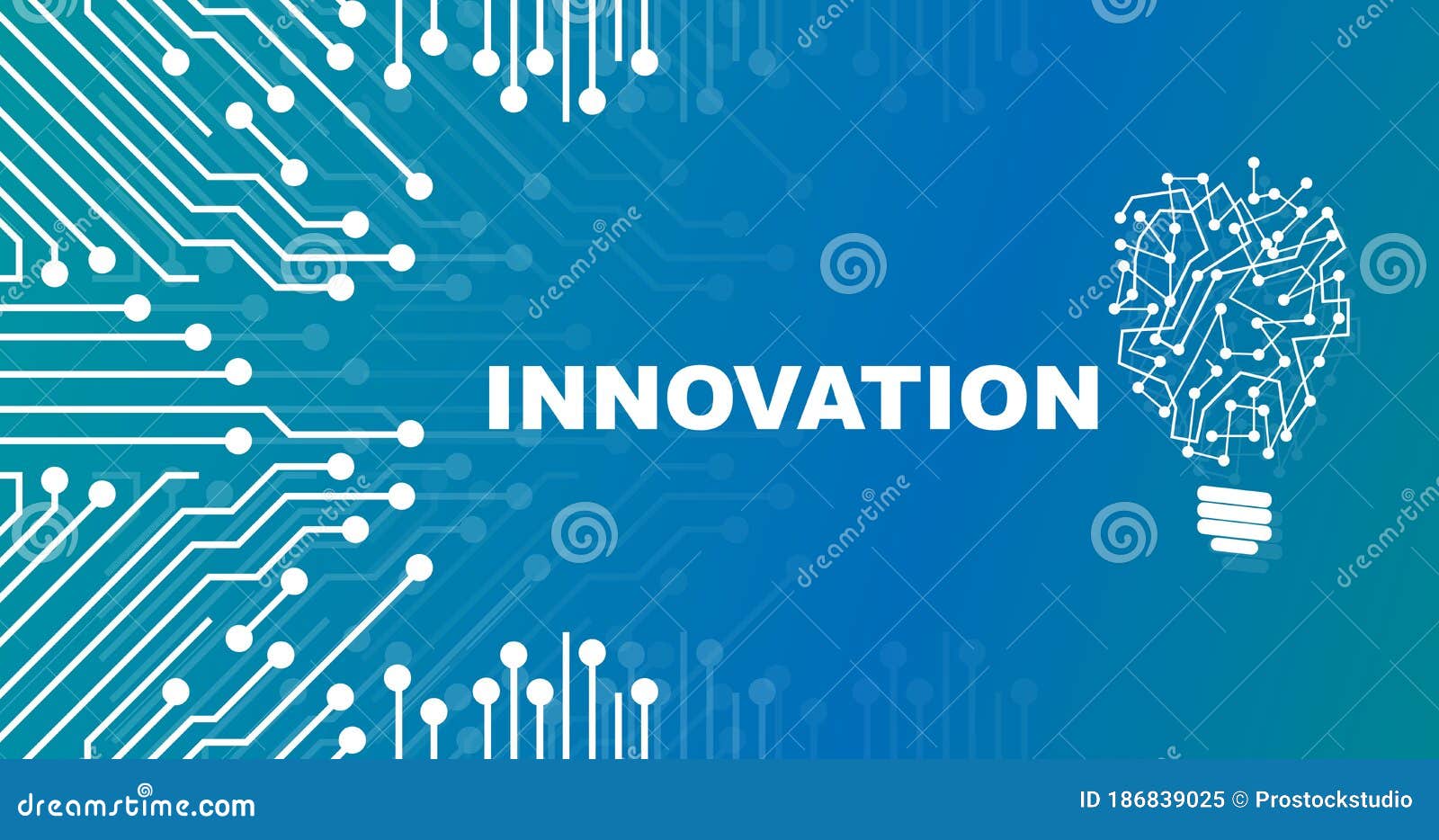 Word INNOVATION on Blue Background with Light Bulb and Circuit Board ...
