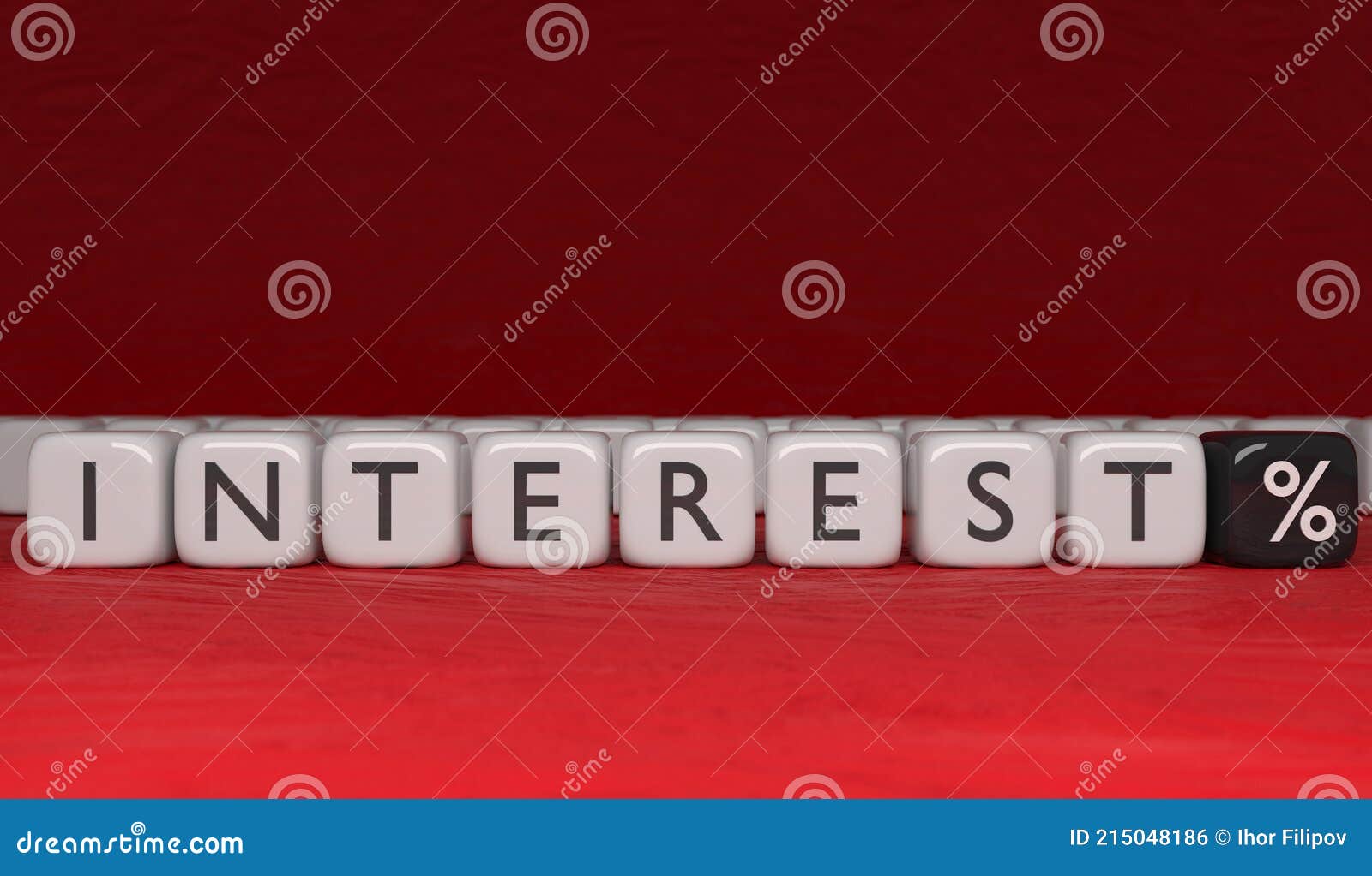 Word Interest on White Cubes in Black Letters on a Red Background for ...