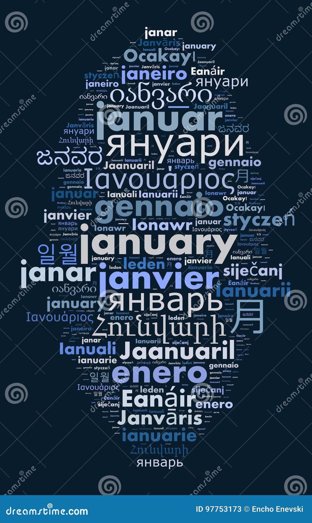 Word January in Different Languages Stock Illustration - Illustration ...