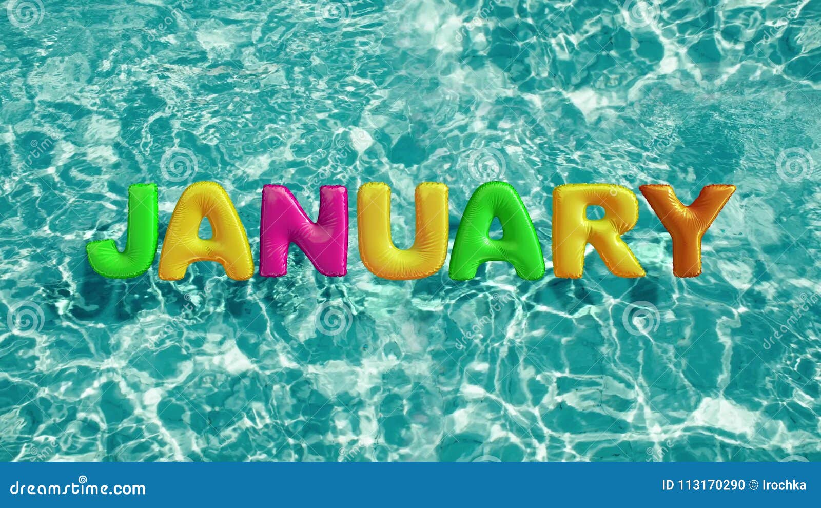 Word `JANUARY` Shaped Inflatable Swim Ring Floating in a Refreshing ...