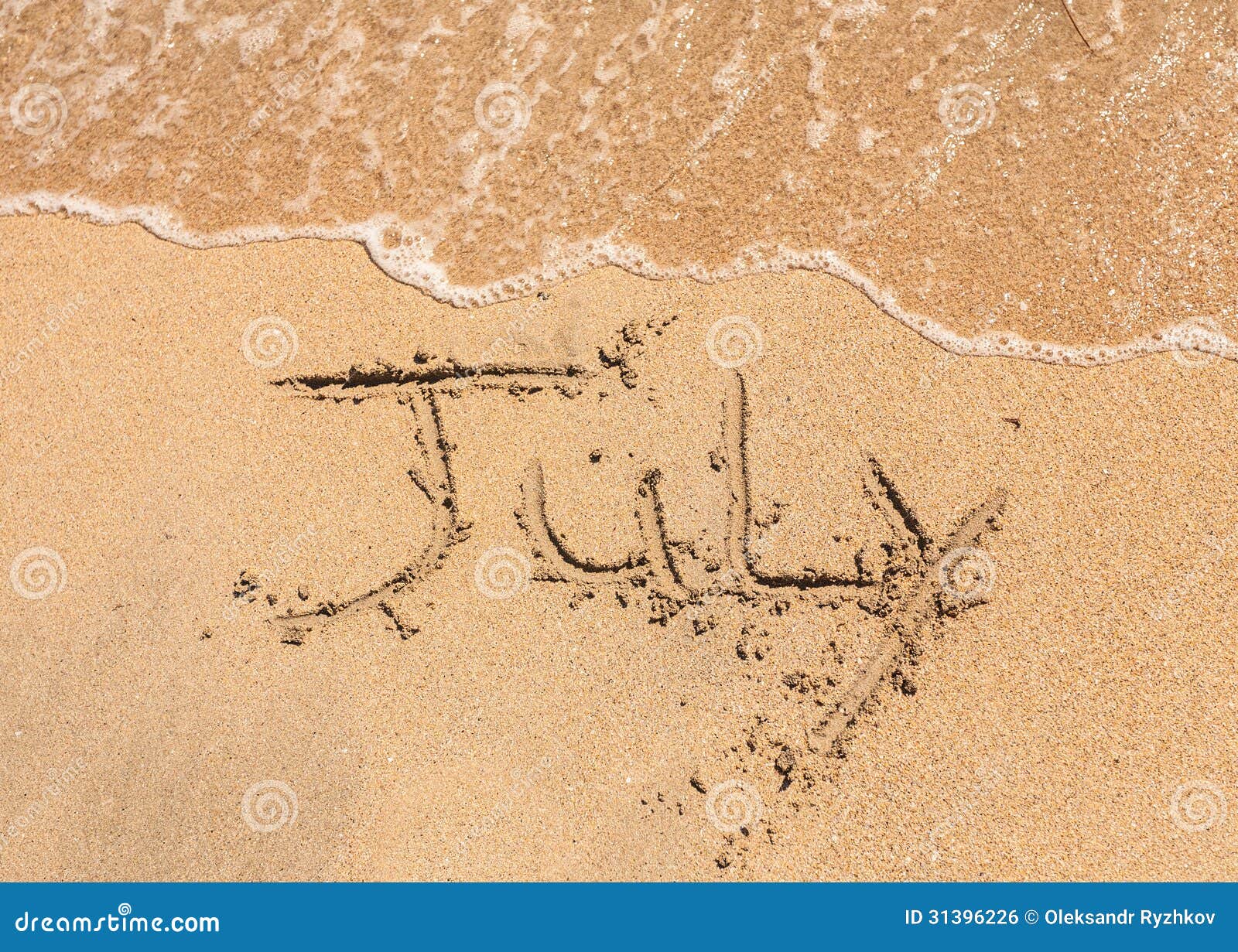 Word Julyon the Sandy Beach Stock Photo - Image of aqua, seaside: 31396226
