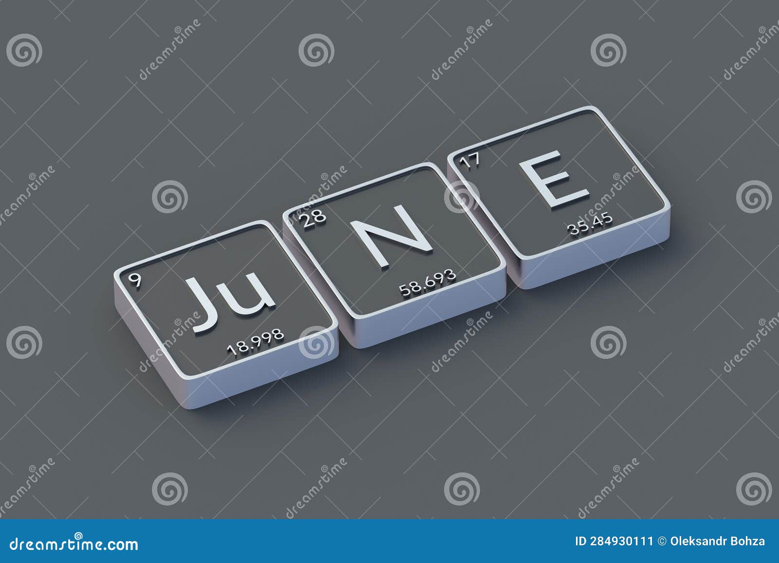 Word June in Periodic Table of Elements Style on Metallic Buttons Stock ...