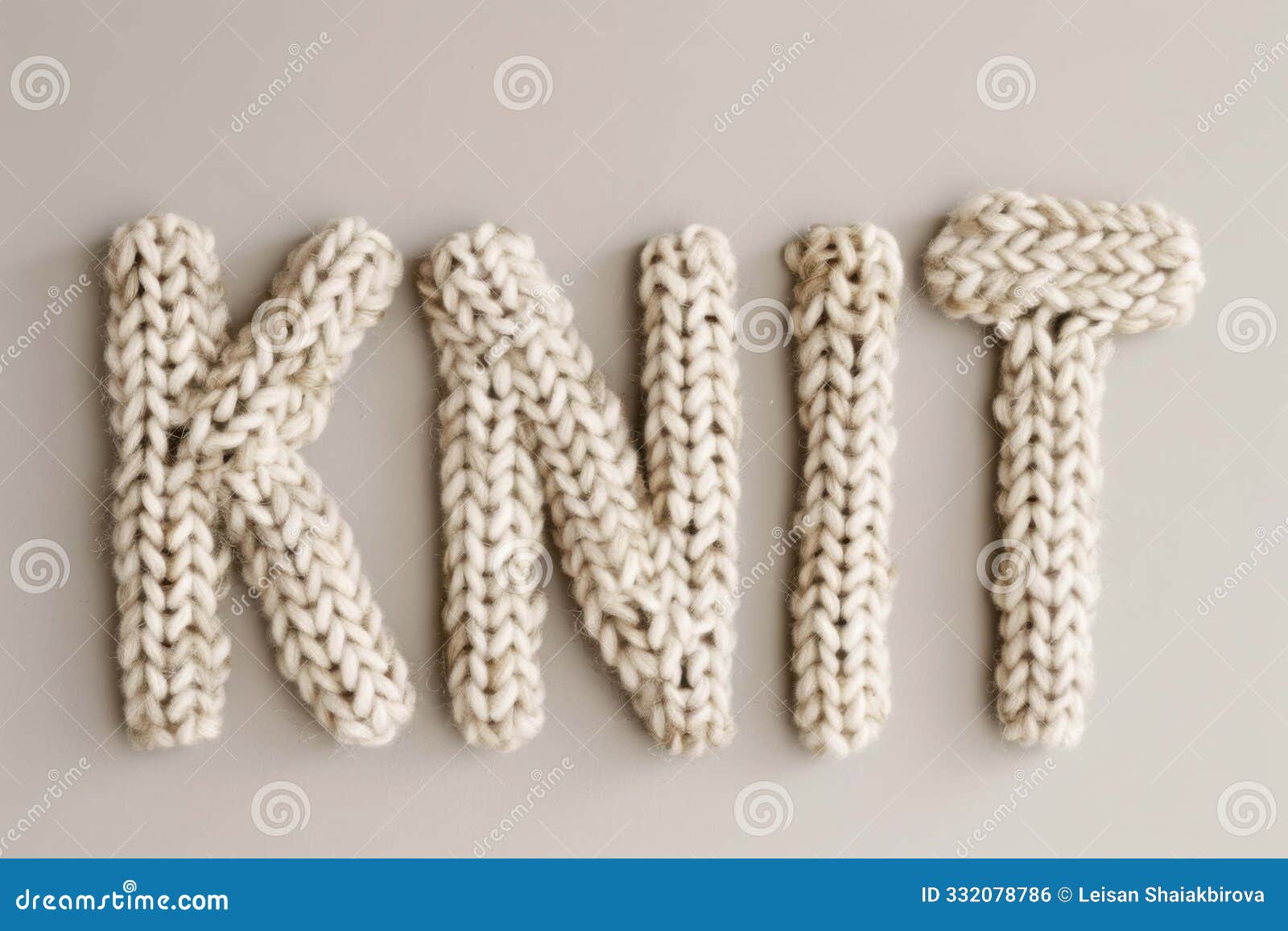 Word "KNIT" Made with Crochet, Beige Color, on Plain Background Stock ...