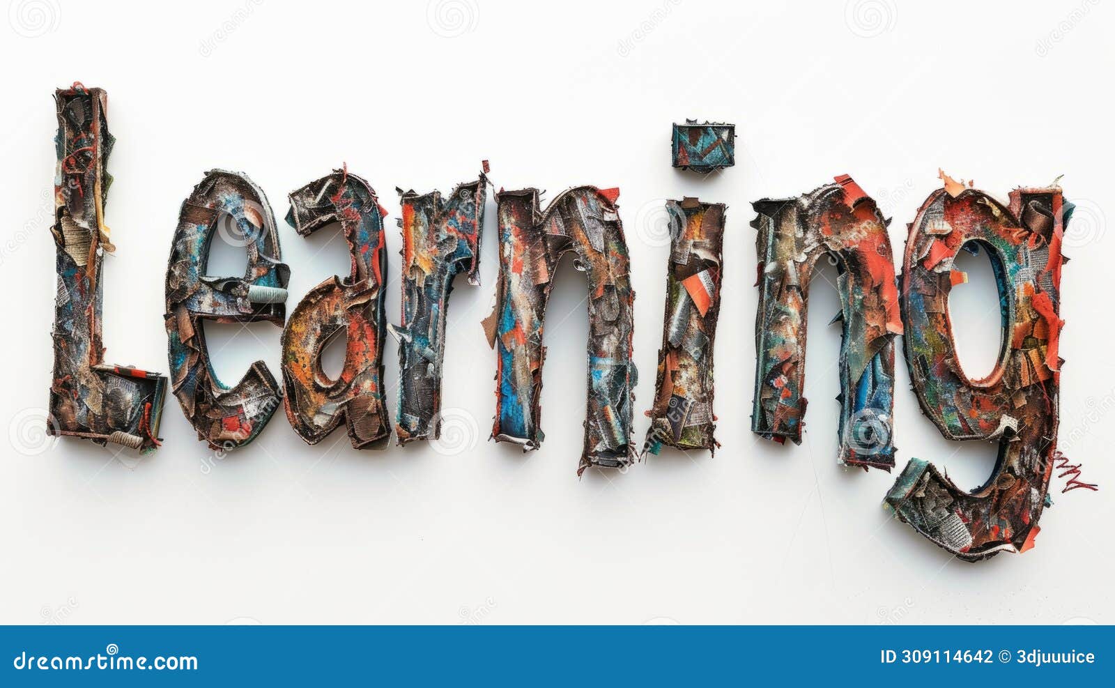 The Word Learning Isolated on White Background Made in Assemblage Art ...