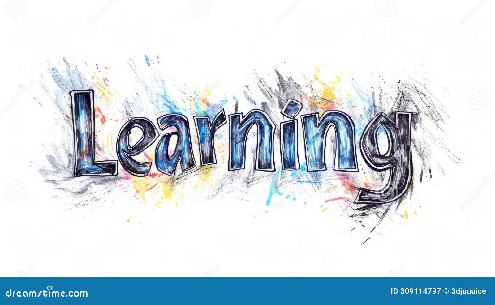 The Word Learning Isolated on White Background Made in Ink Drawing ...