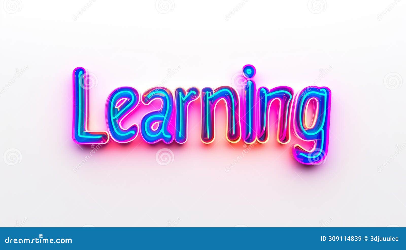 The Word Learning Isolated on White Background Made in Neon Lettering ...