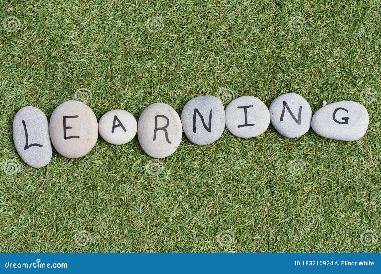 The Word Learning Spelt with Pebbles on Artificial Grass Stock Photo ...