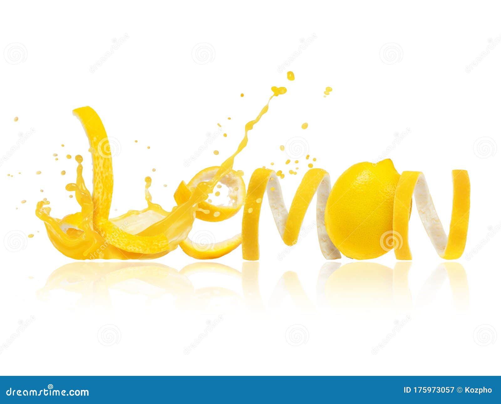 The Word Lemon is Made of Peel with Juice Splashes, Isolated on White ...
