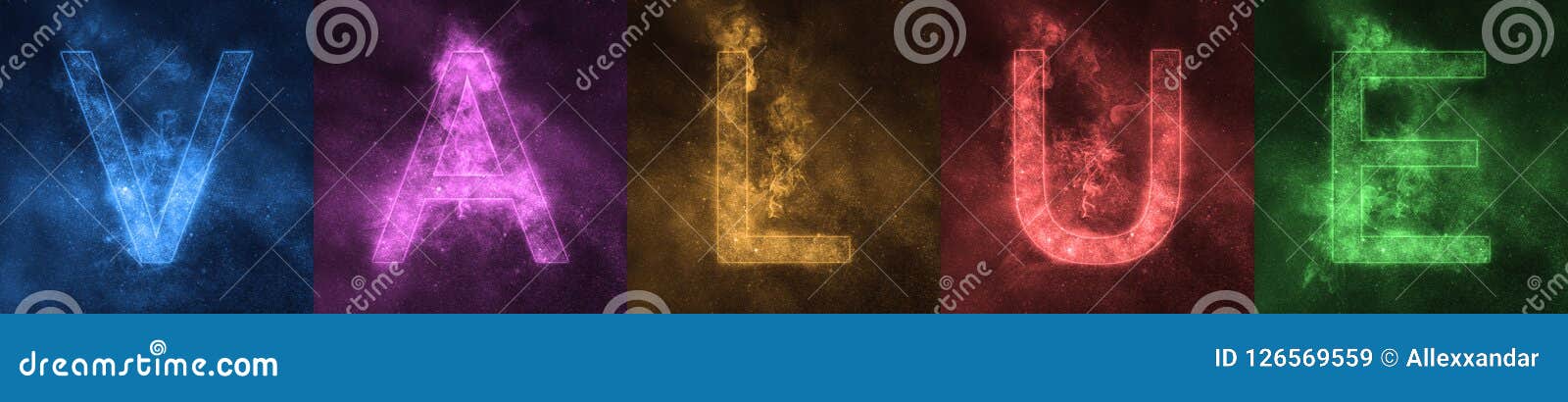 Word Lettering VALUE Space Stylized Colorful Letters. VALUE Stock ...